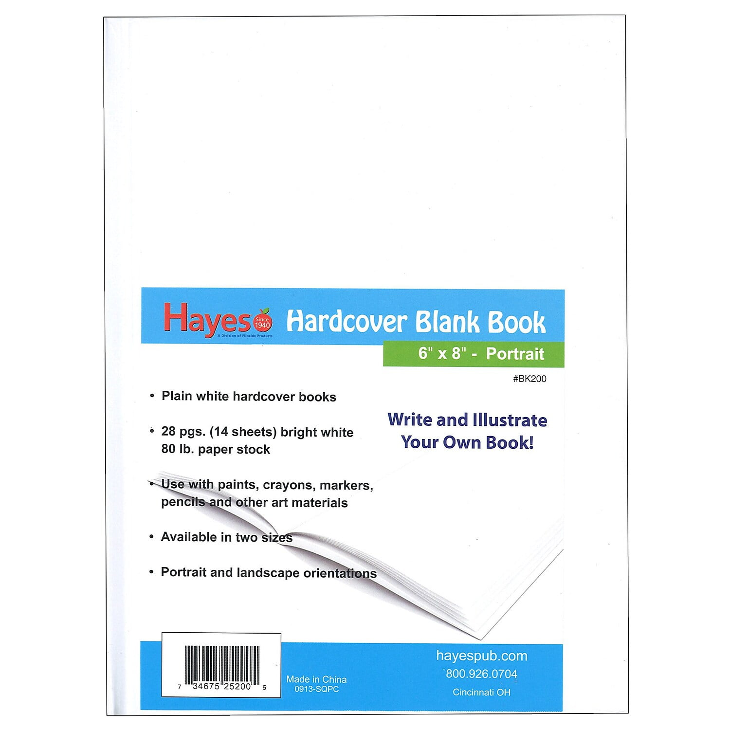 Flipside H-BK200-12 Hayes Plain White Blank Book 6 x 8 in. Hardcover ...