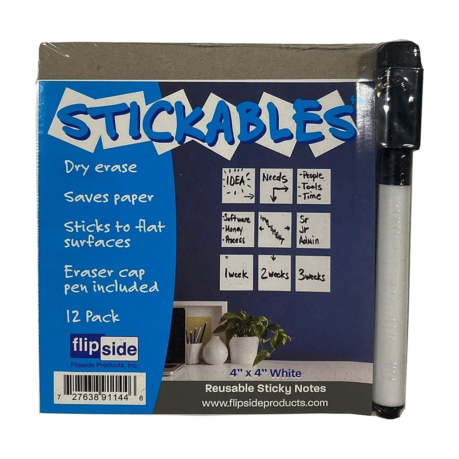 Flipside Products Dry Erase Stickables with Dry Erase Marker, White, 4 ...