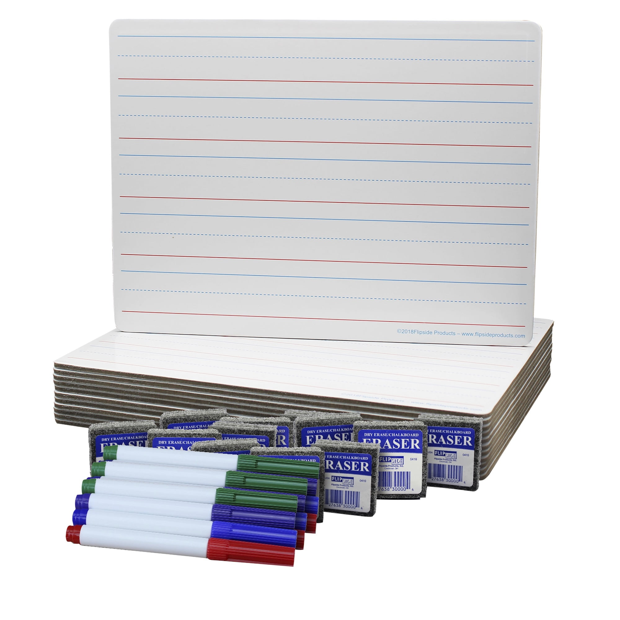 Flipside Products Magnetic Two-Sided Dry Erase Boards, Red & Blue Ruled ...