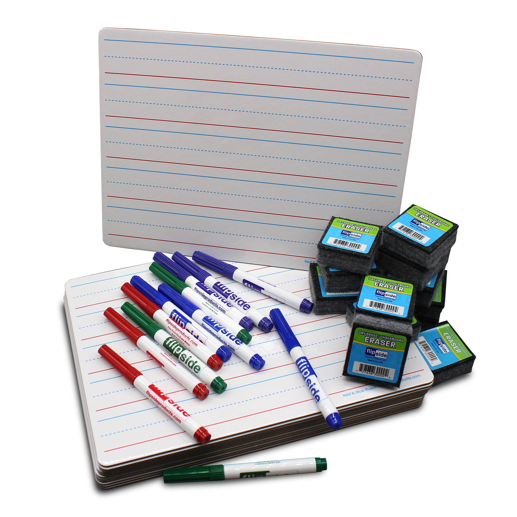 Flipside Products Two-Sided Dry Erase Boards, Red & Blue Ruled/Plain, 9 ...