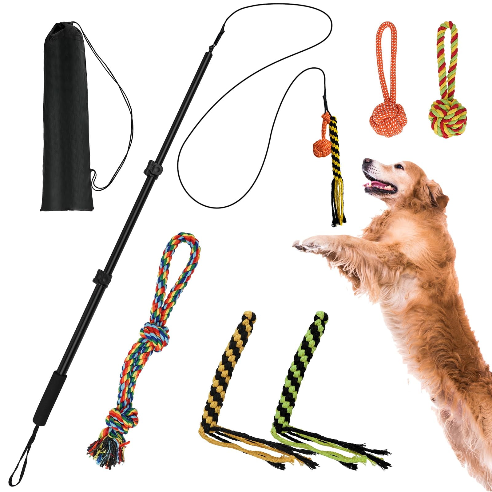 Flirt Pole for Dogs, Extendable Dog Flirt Pole with Detachable ...