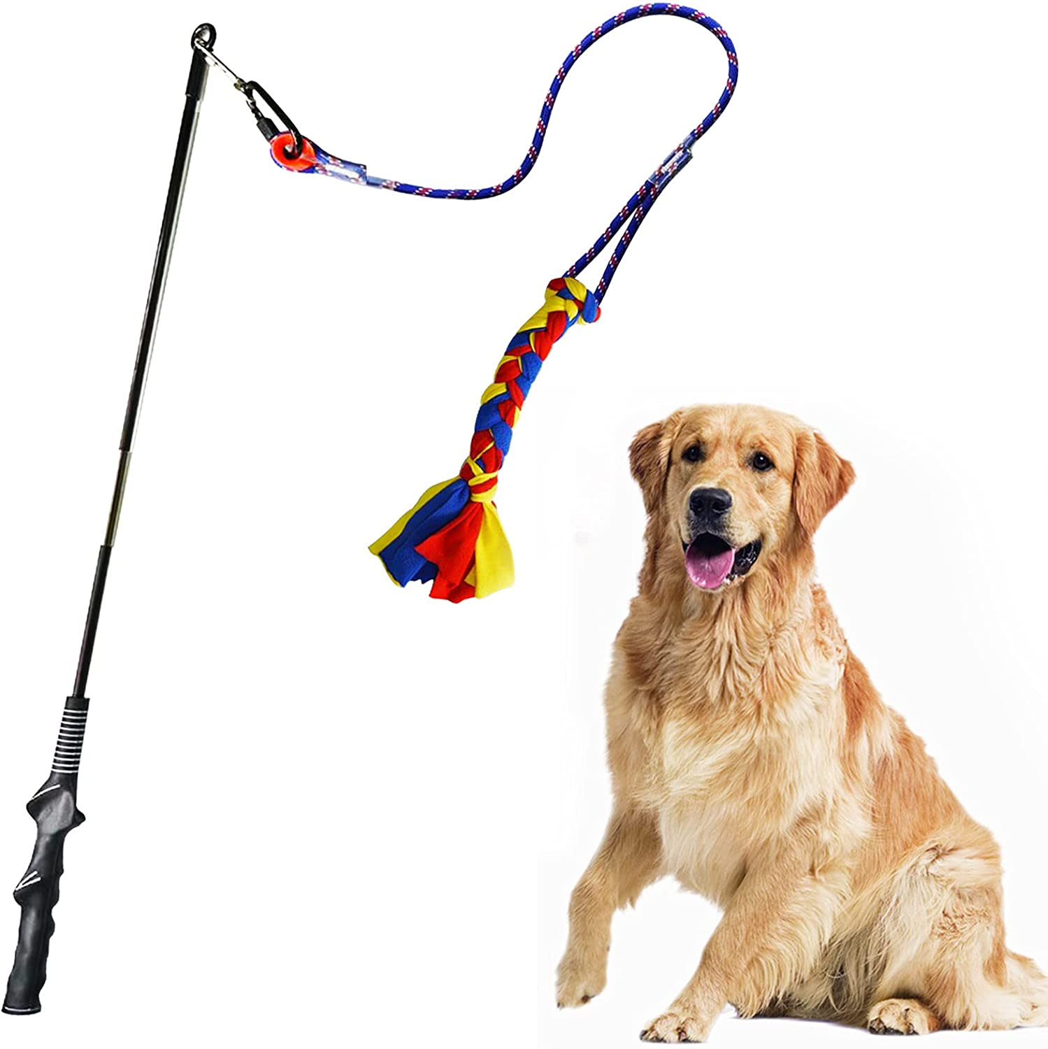 Flirt Pole for Dogs-Interactive Lures Durability Rope,Chase and Tug of ...