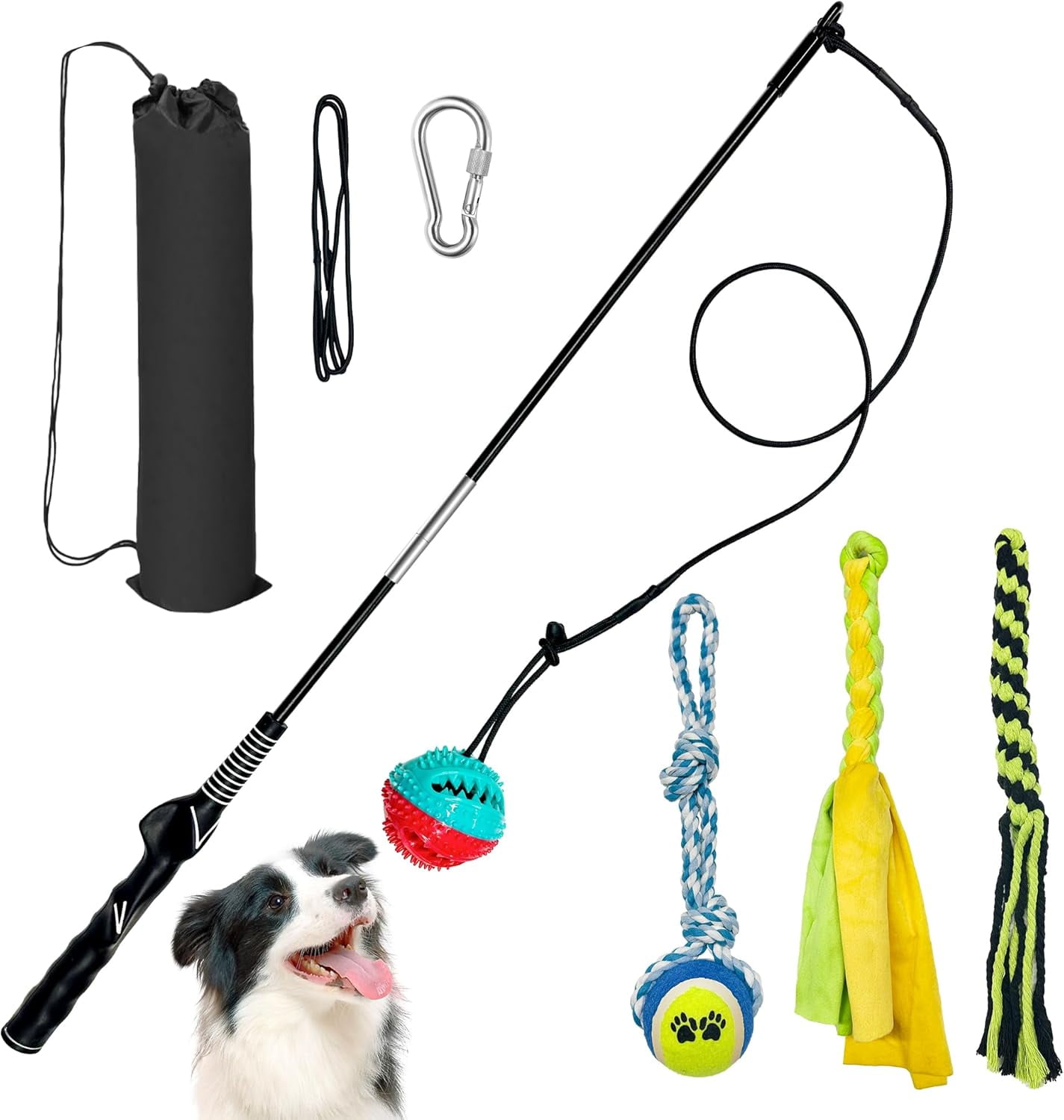 Flirt Pole for Dogs, Interactive Toys Tug-of-war for Dogs, Five-Section ...