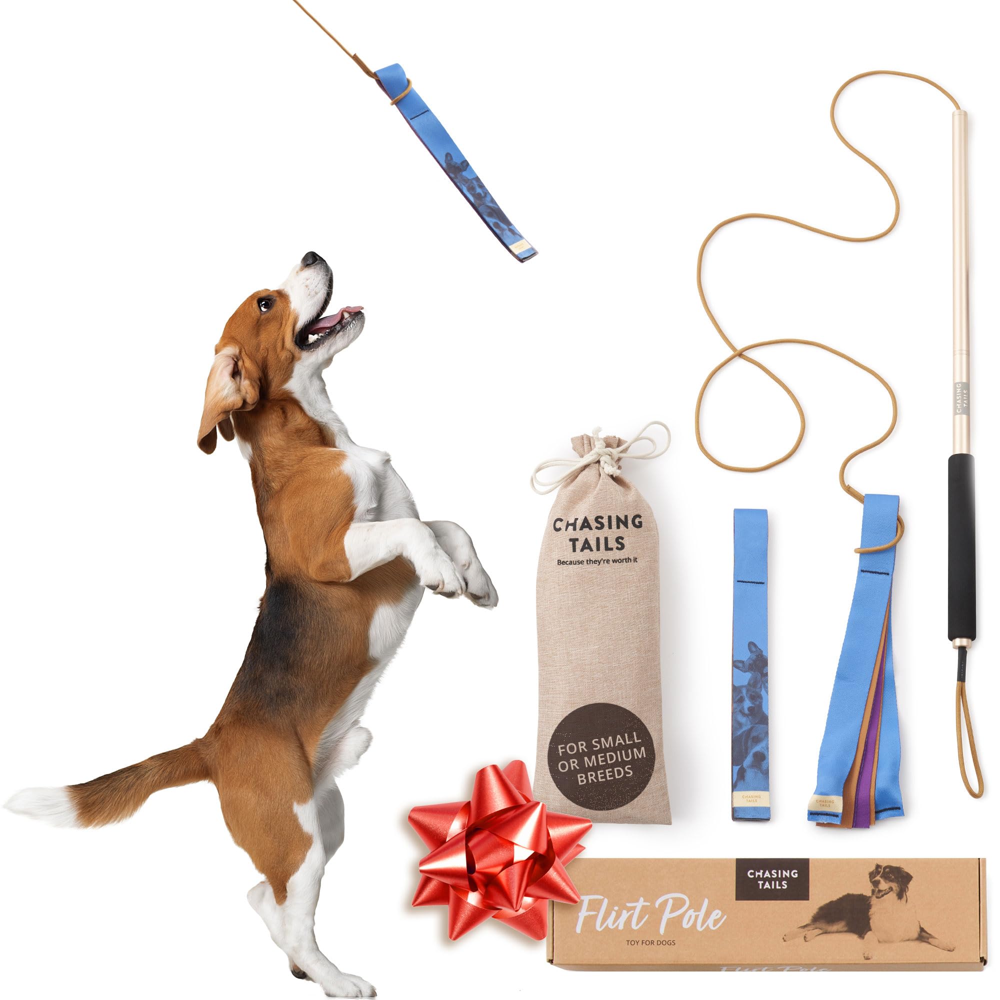 Flirt Pole for Small or Medium Dogs - 26 Inch with 70 Inch Rope and Two ...