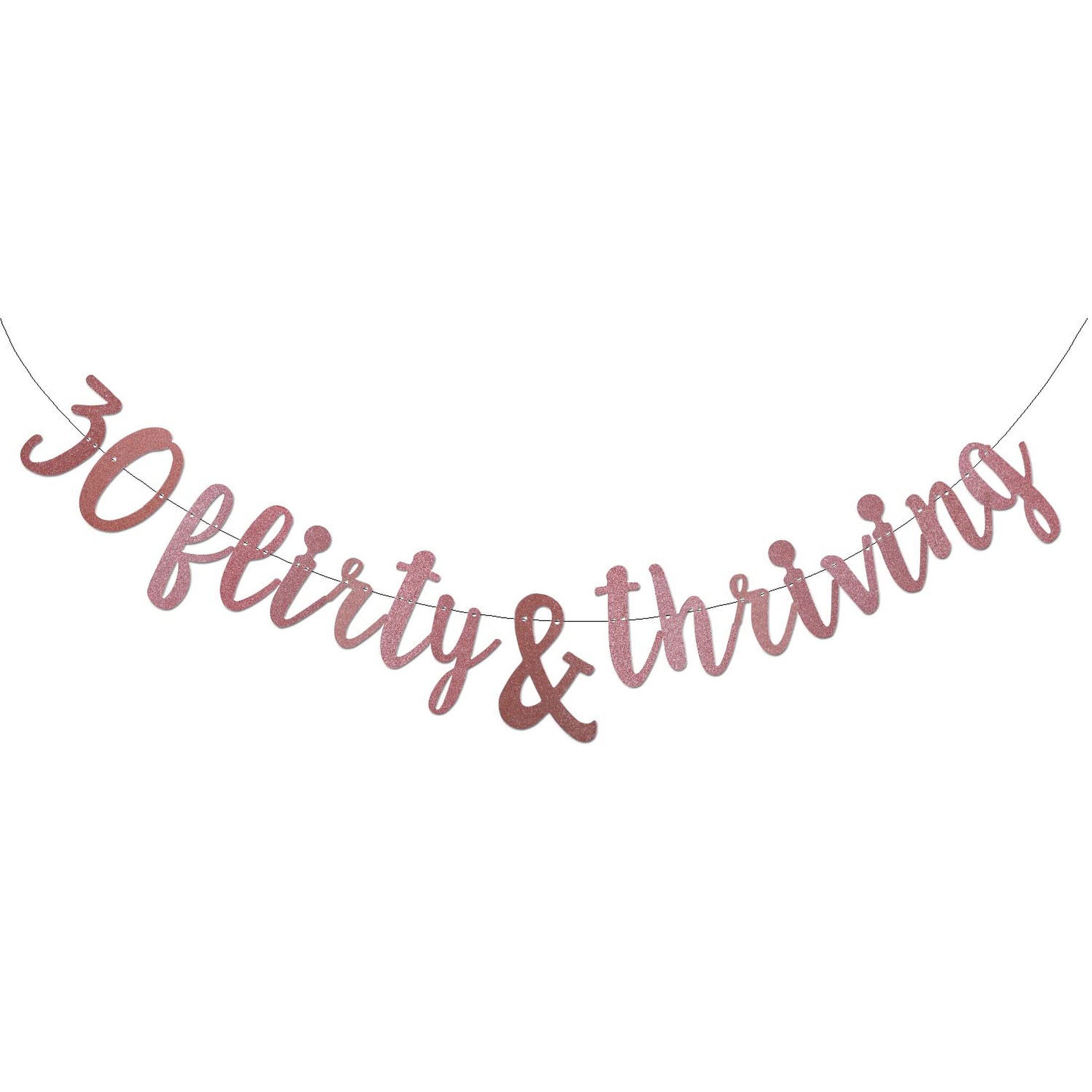 Flirty 30 Celebration Banner in Rose Gold Glitter, Perfect for 30th ...