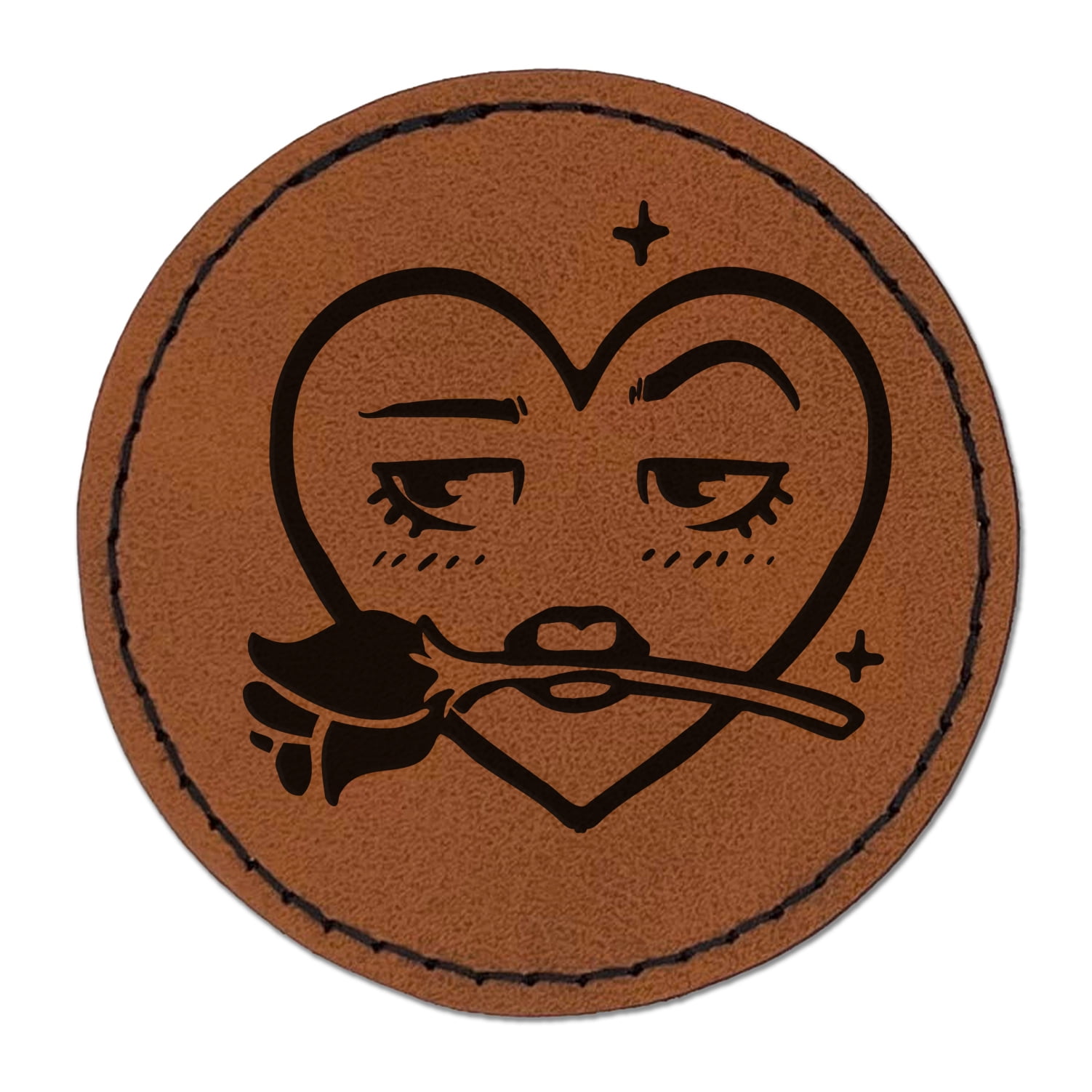Flirty Heart Face with Rose in Teeth Mouth 2.5" Faux Leather Round ...