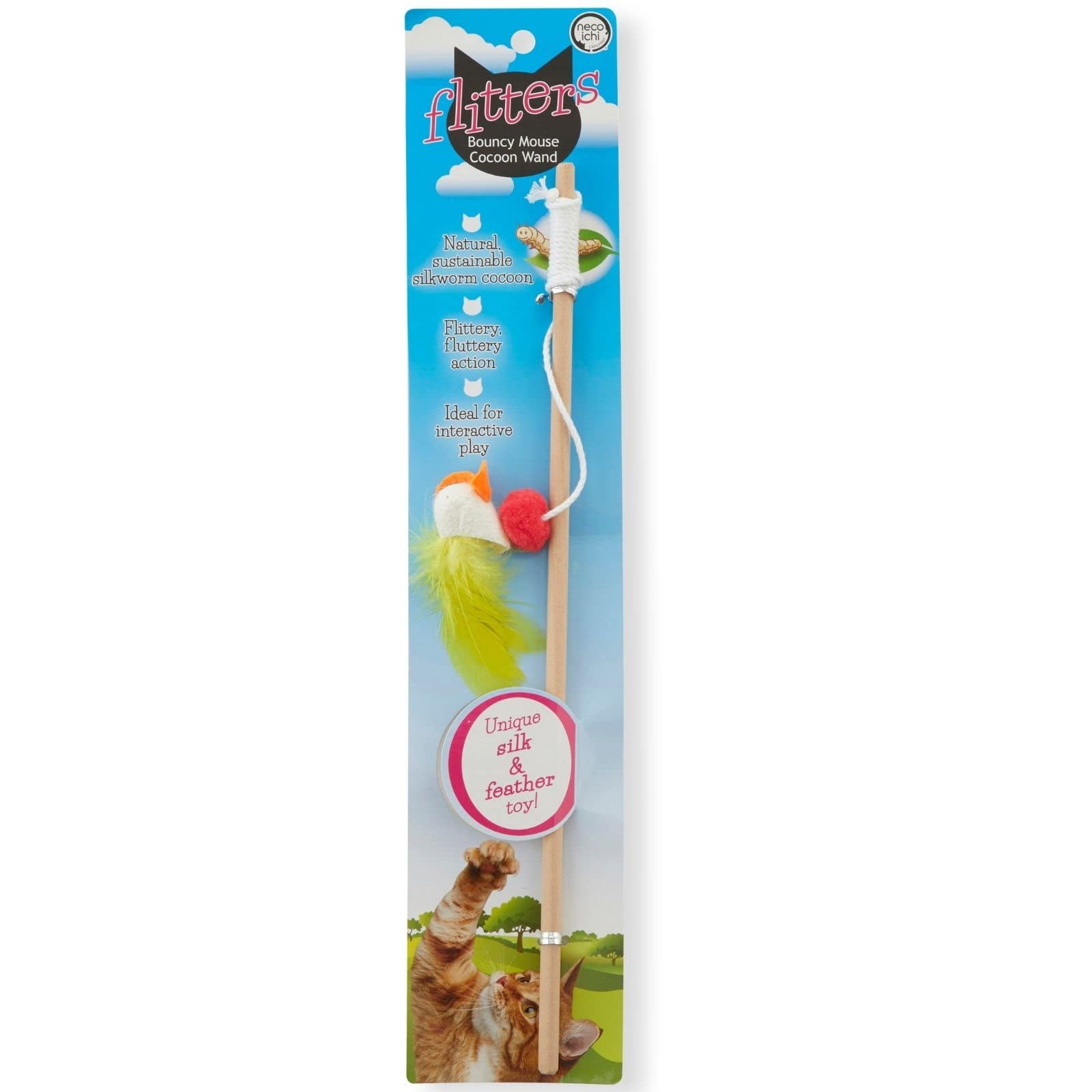 Flitters Wobble Mouse Cocoon Toys, Unique Cat Wand Toy Feather (Feather ...