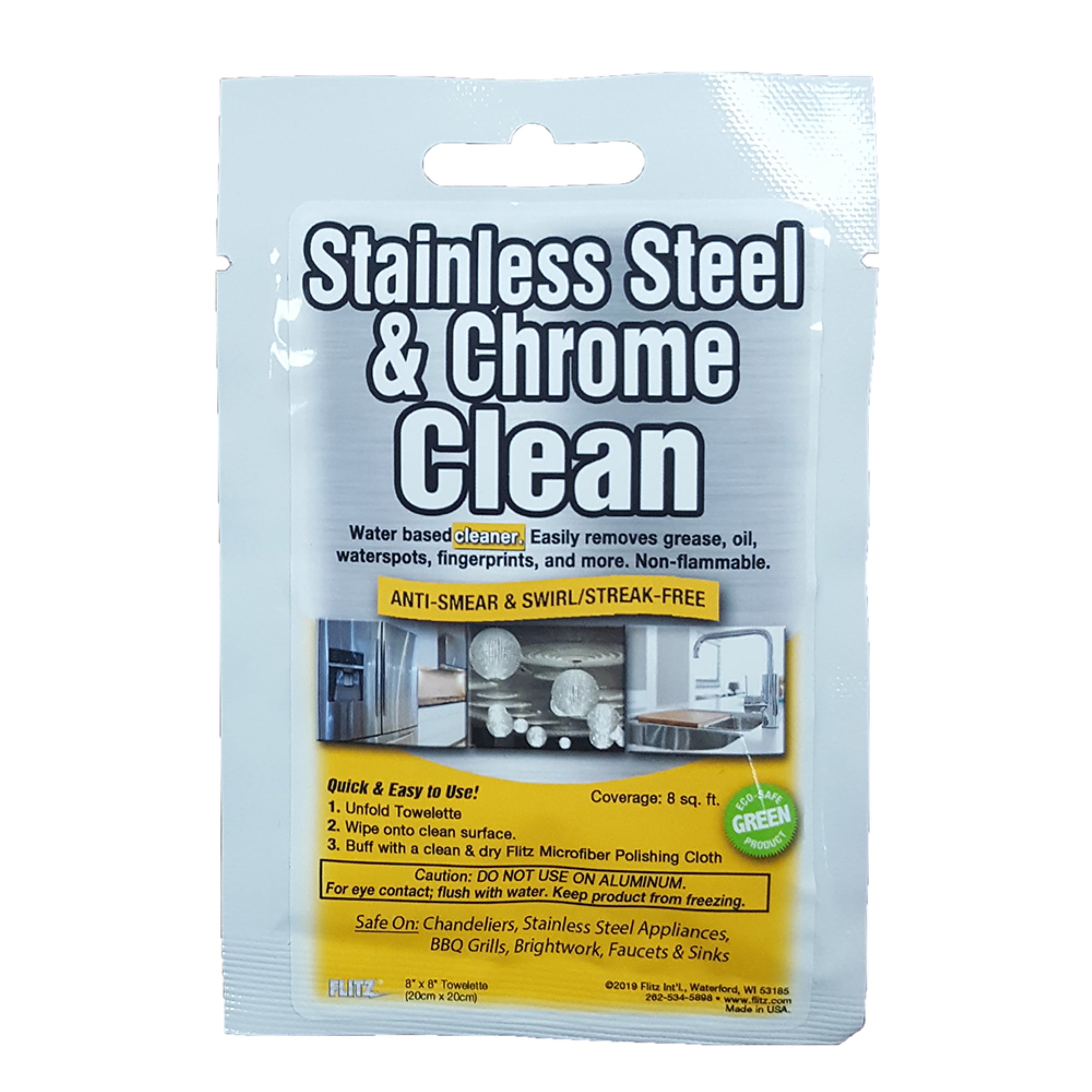 Flitz Stainless Steel Chrome Cleaner Degreaser 8" x 8" Towelette ...