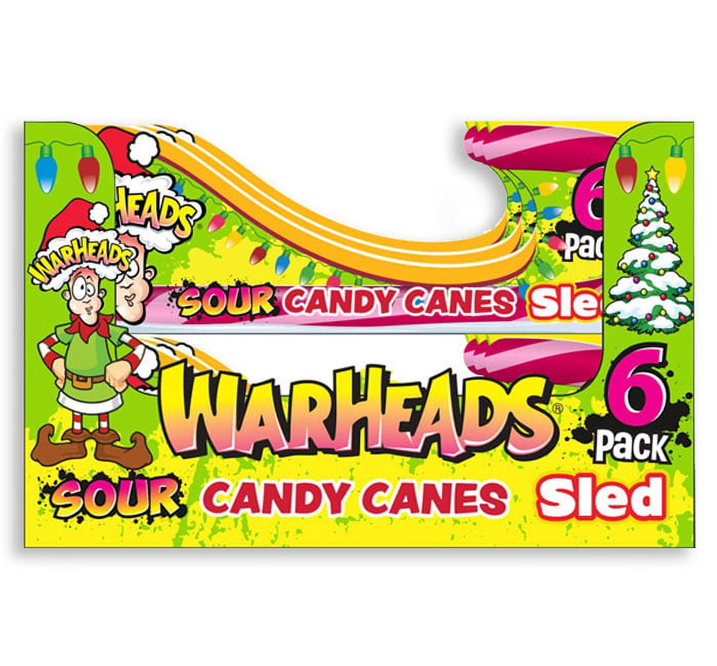 Flix Candy WarHeads Sour Candy Canes Sleigh, Pack of 6 Canes, 2.53 ...