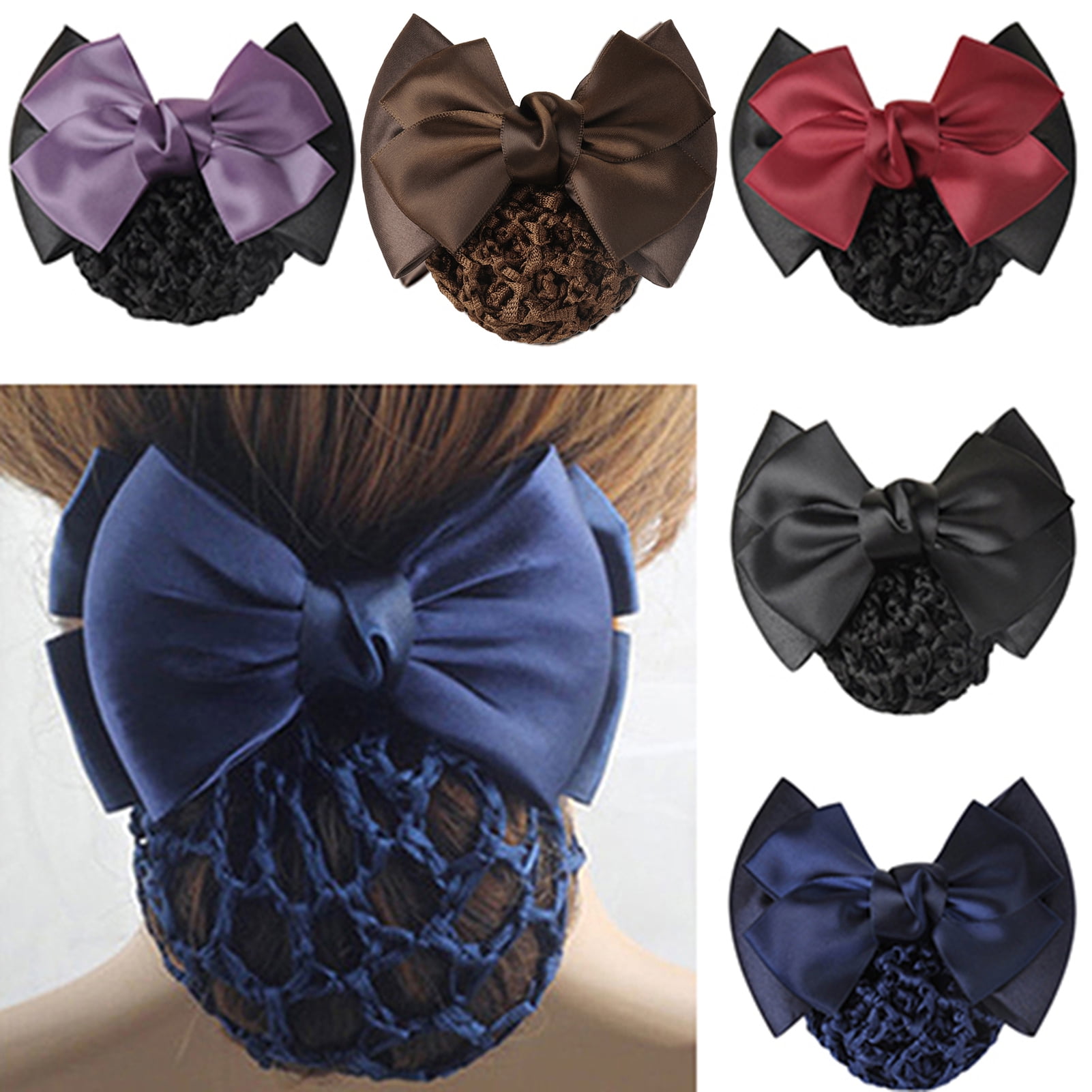 Flmtop 2Pcs Women Pro Bow Barrette Hair Clip Cover Bowknot Bun Snood ...