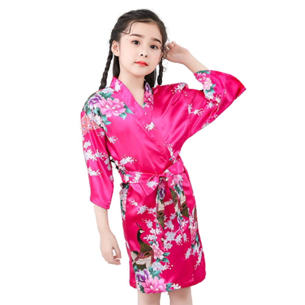 Flmtop Girls Children Long-Sleeve Floral Printing Dressing Gown Bath ...