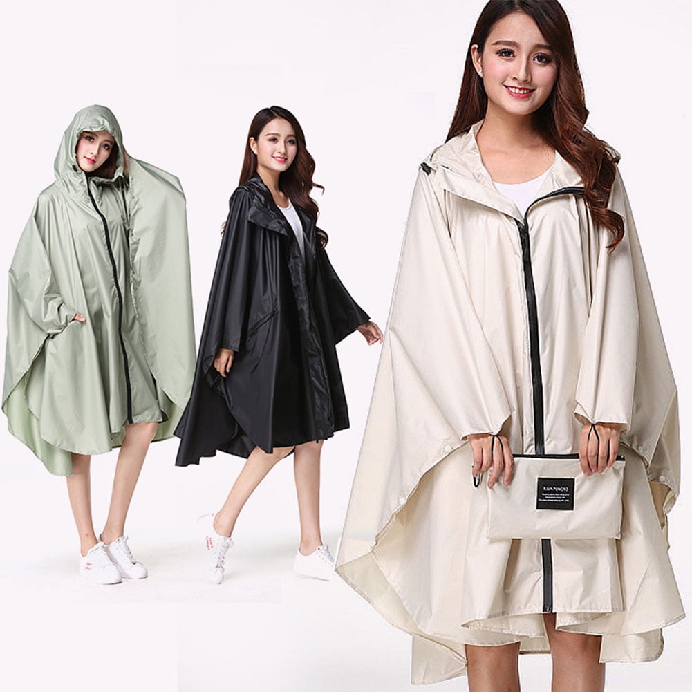 Flmtop Stylish Hooded Women Raincoat Outdoor Long Poncho Waterproof ...
