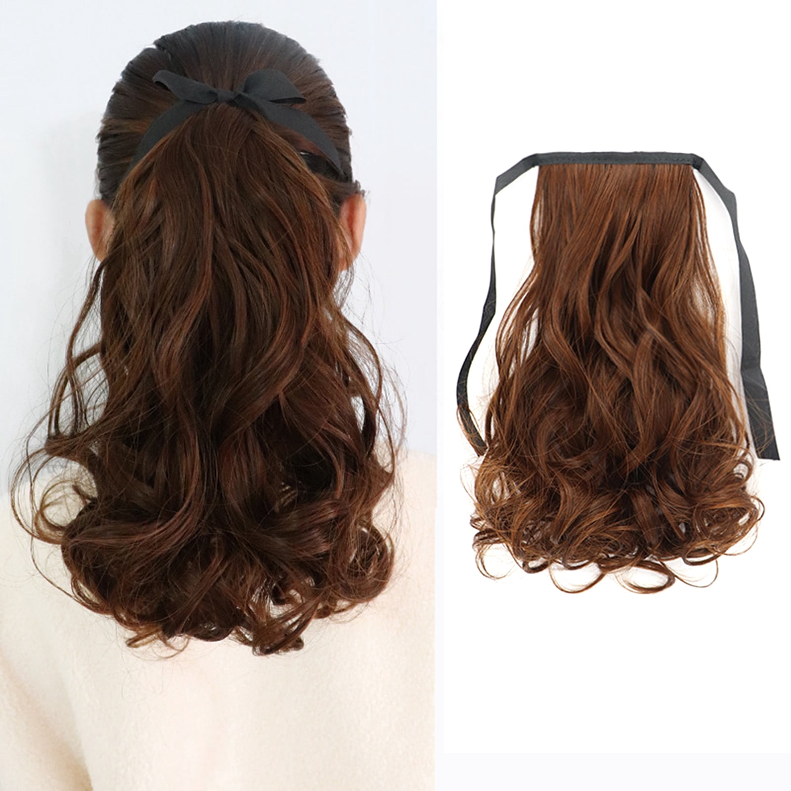 Flmtop Women Fluffy Long Curly Synthetic Fiber Ponytail Fake Wig ...