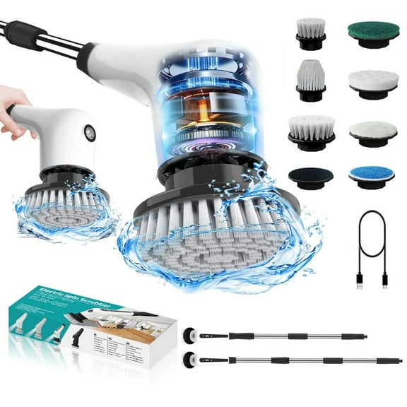 Electric Spin Scrubber, Shower Scrubber Cordless Cleaning Brush with 8 ...