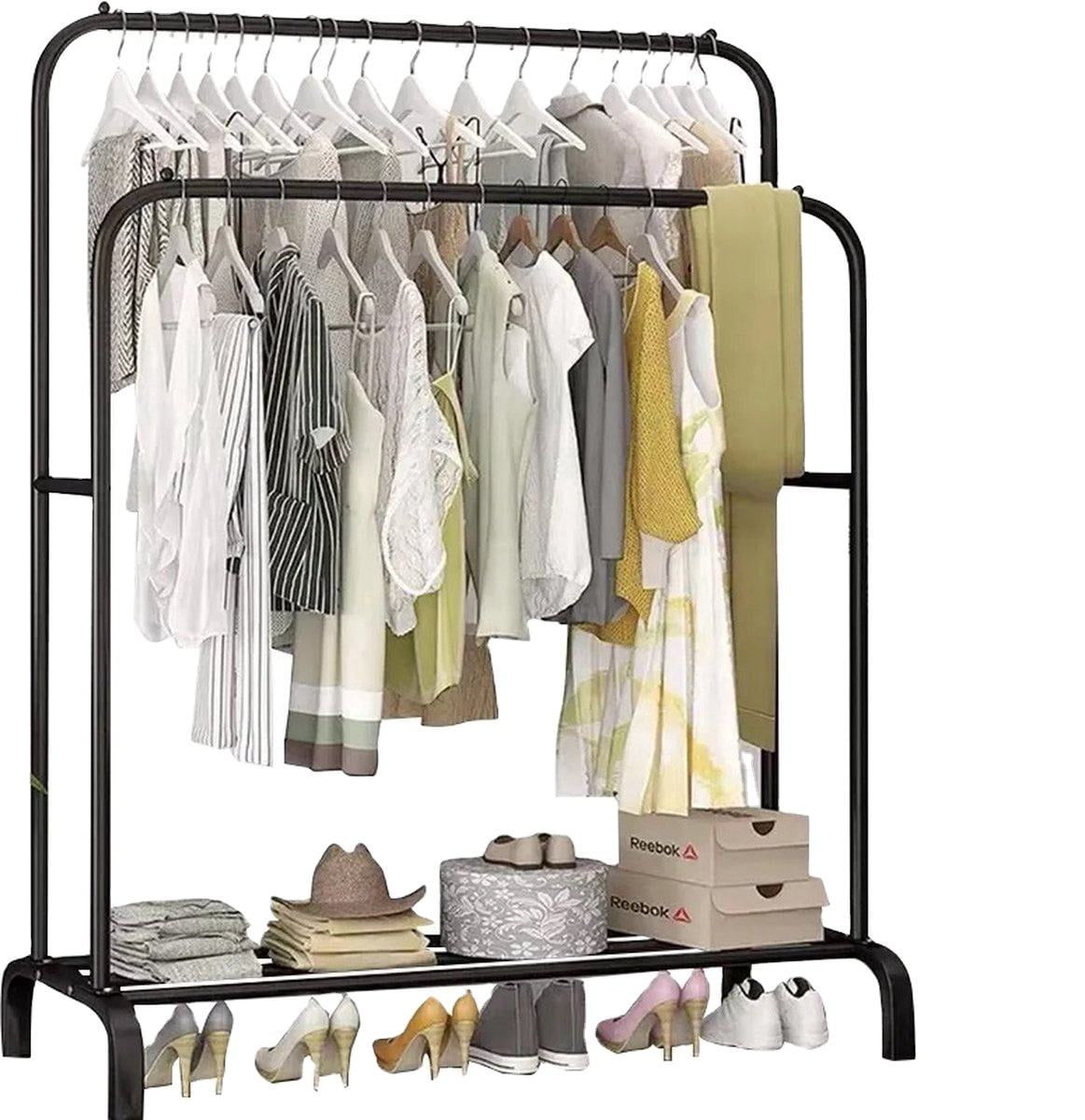 Flngr Clothes Rack,Clothing Racks with Storage Shelves,Double Garment ...