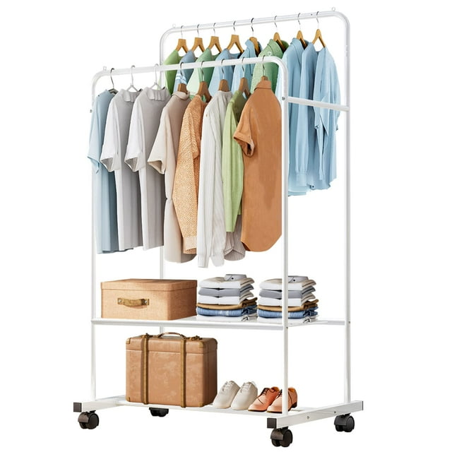 Flngr Freestanding Clothes Rack with Adjustable Shelves, Movable ...