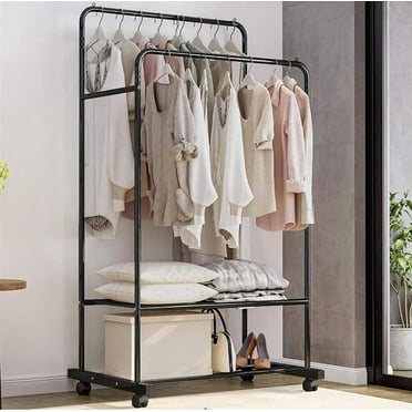 Mainstays 2 Tier Adjustable Chrome Garment Rack with Silver Metal and ...