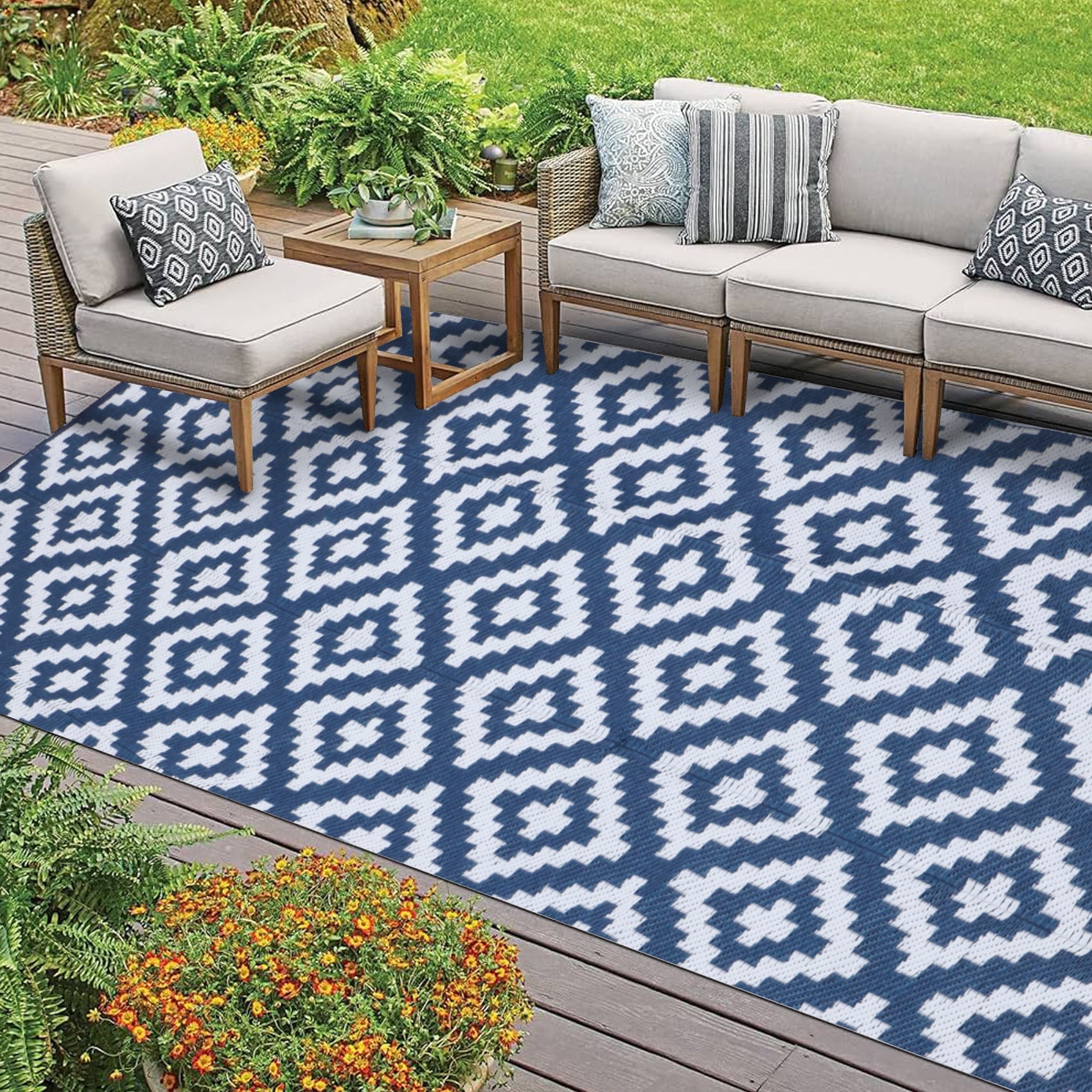 Flngr Reversible Polypropylene Outdoor Rug, 5x8 ft Waterproof Mat for ...
