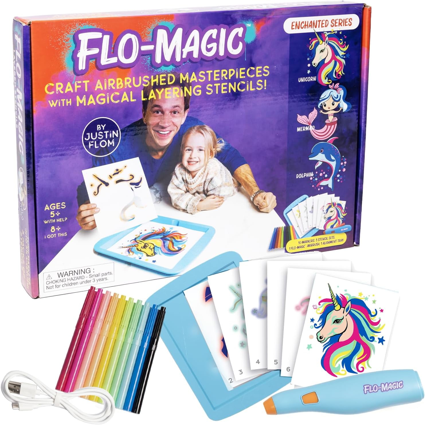 Flo-Magic Kids Enchanted Series Airbrush Marker Kit- 25-Piece Kit ...