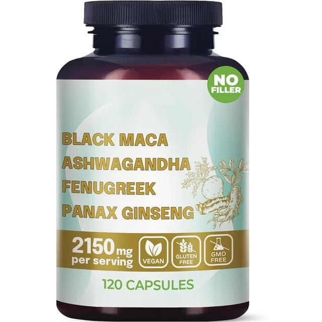 Natural 4-in-1 Black Maca Extract Formula 2150mg (120 Count), Balance ...