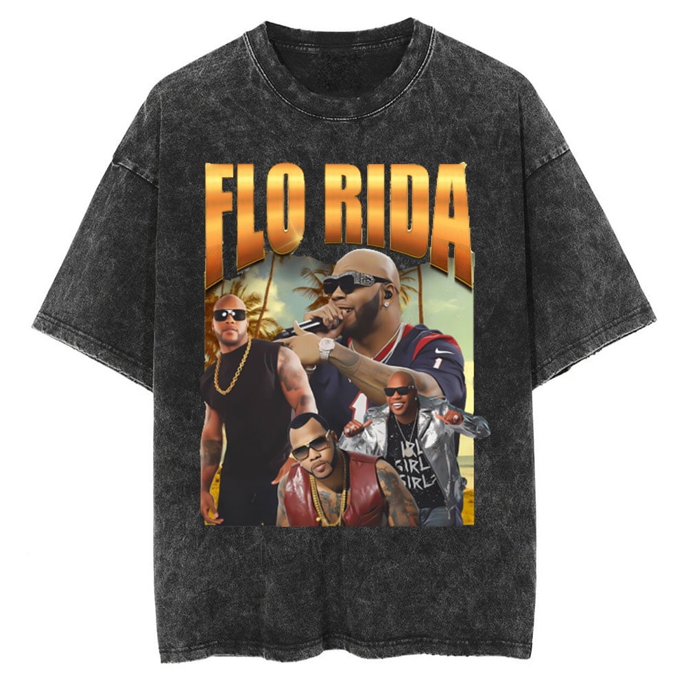 Flo Rida 2024 Concert Tour Washed Cotton T-shirt Casual Fashion Short ...