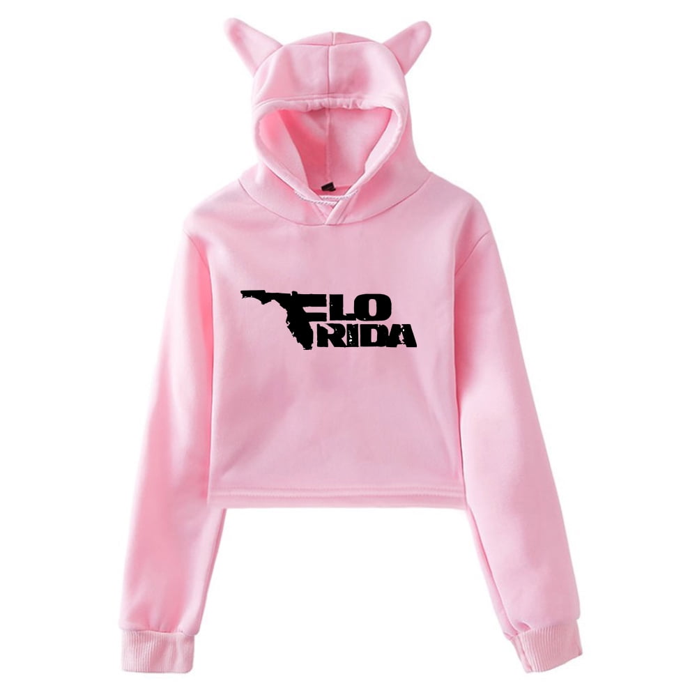 Flo Rida Merch Logo Pullover Female Cat Ears Hoodie Long Sleeve Crop Top Women's Clothes ...
