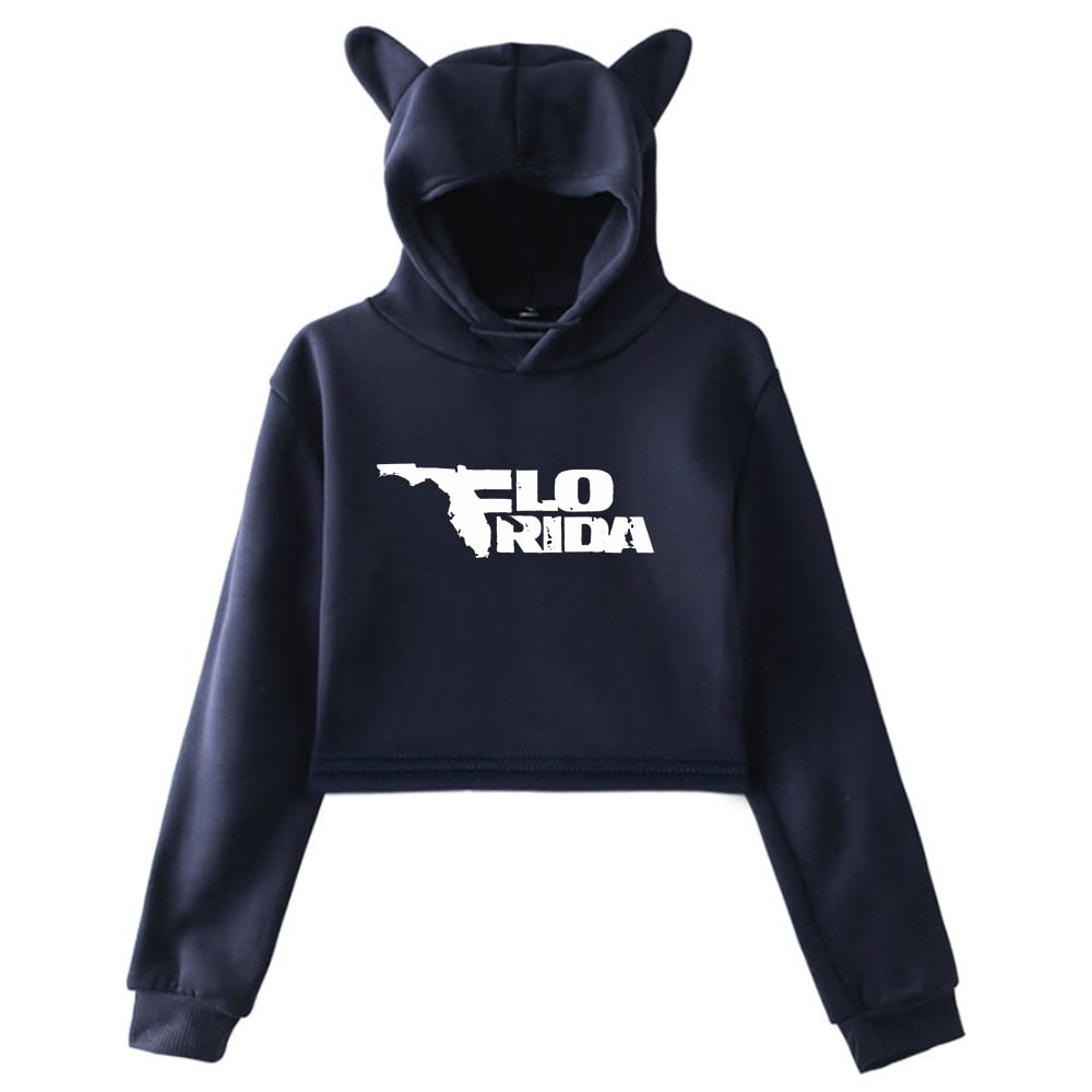 Flo Rida Merch Logo Pullover Female Cat Ears Hoodie Long Sleeve Crop Top Women's Clothes ...