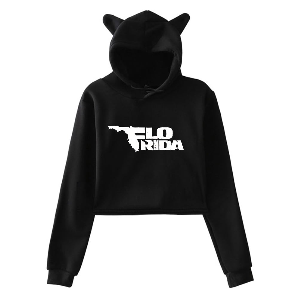 Flo Rida Merch Logo Pullover Female Cat Ears Hoodie Long Sleeve Crop Top Women's Clothes ...