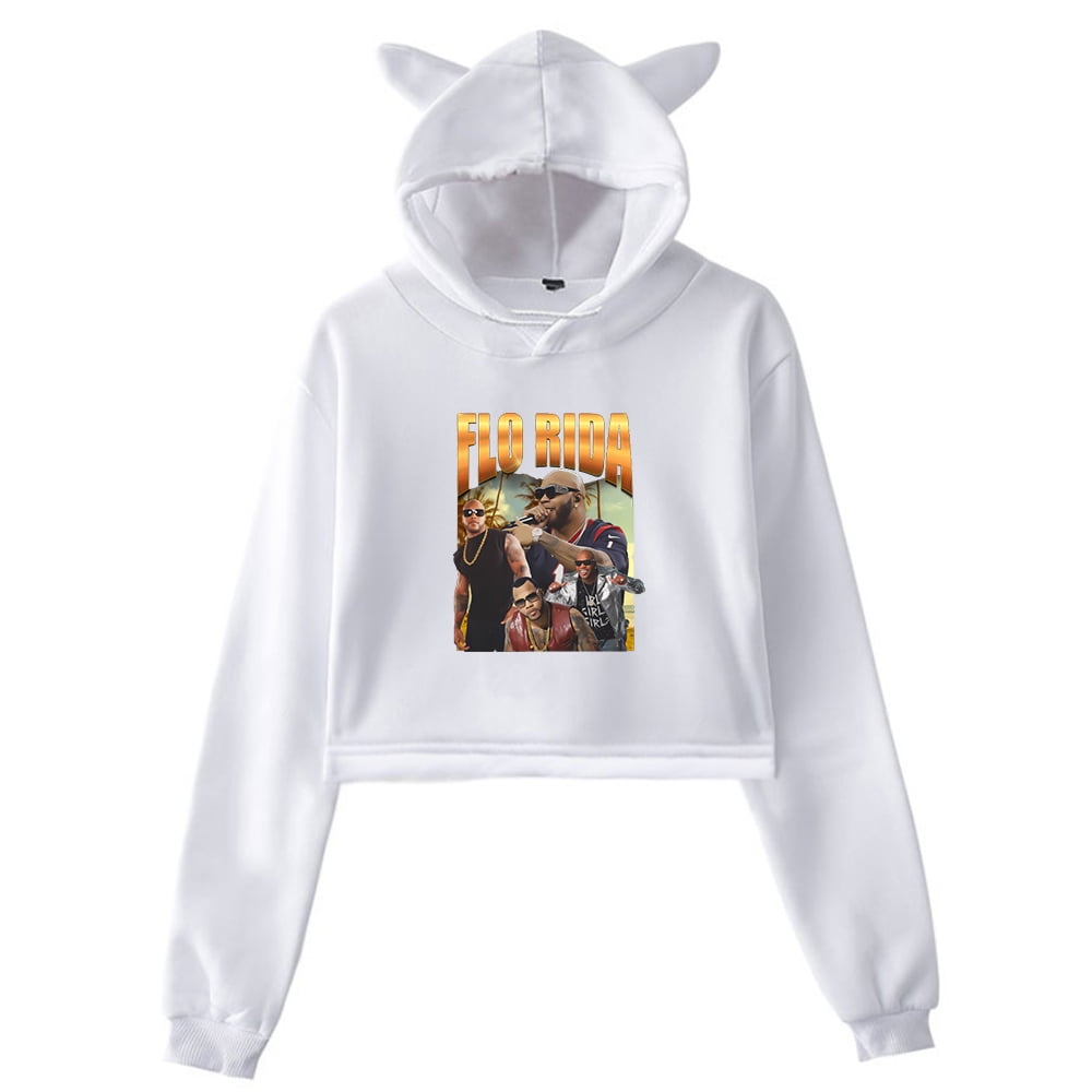 Flo Rida Rapper Vintage Pullover Cat Ears Hoodie Long Sleeve Crop Top ...
