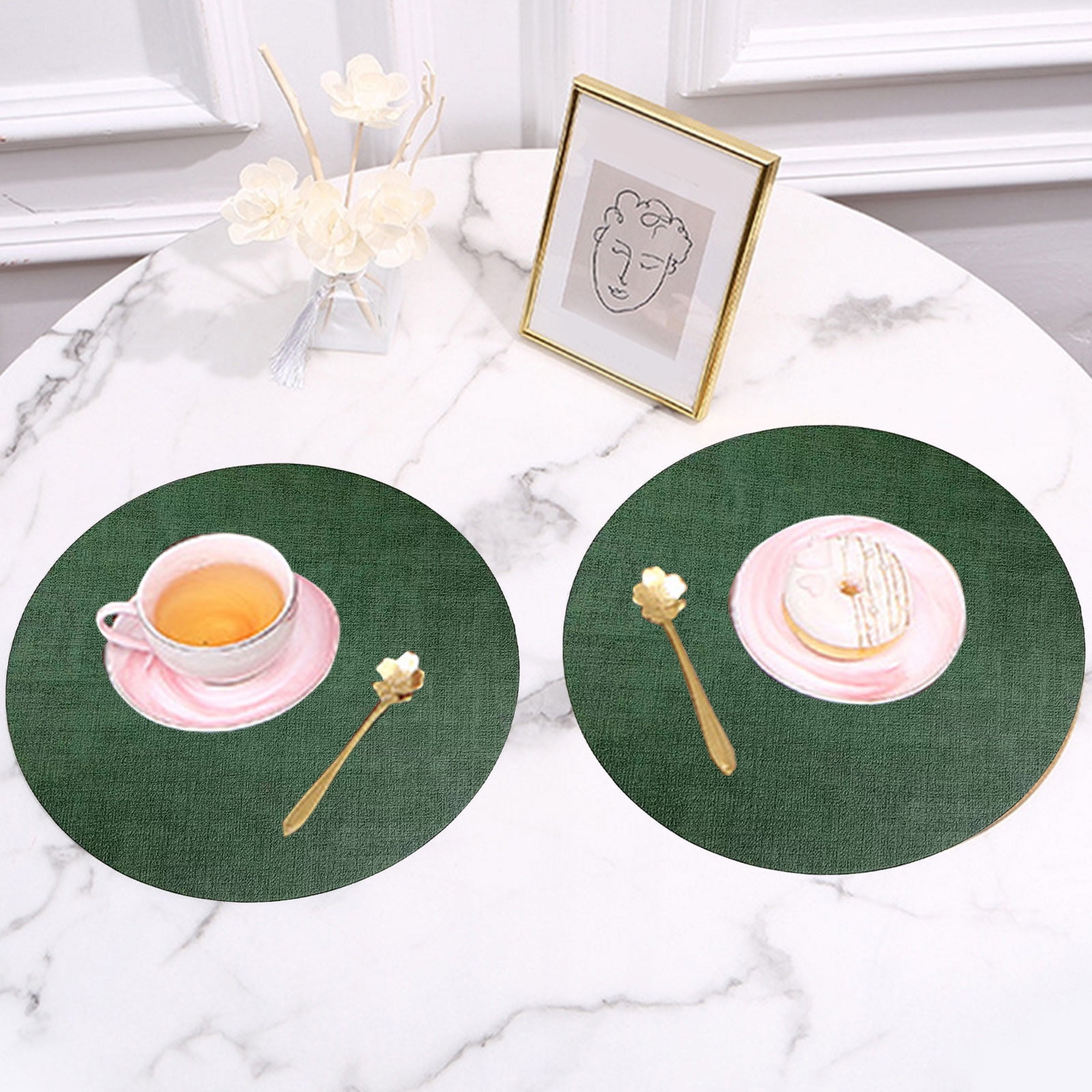 FloHua Christmas Fabric Leather Round Table Mats Double Sided Placemats ...