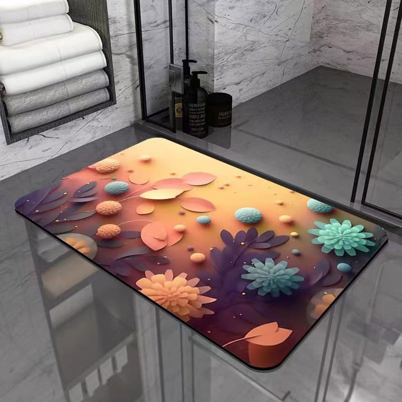 FloHua Diatomaceous Earth Bath Mat, Diatomite Bath Mat Stone Bathroom ...