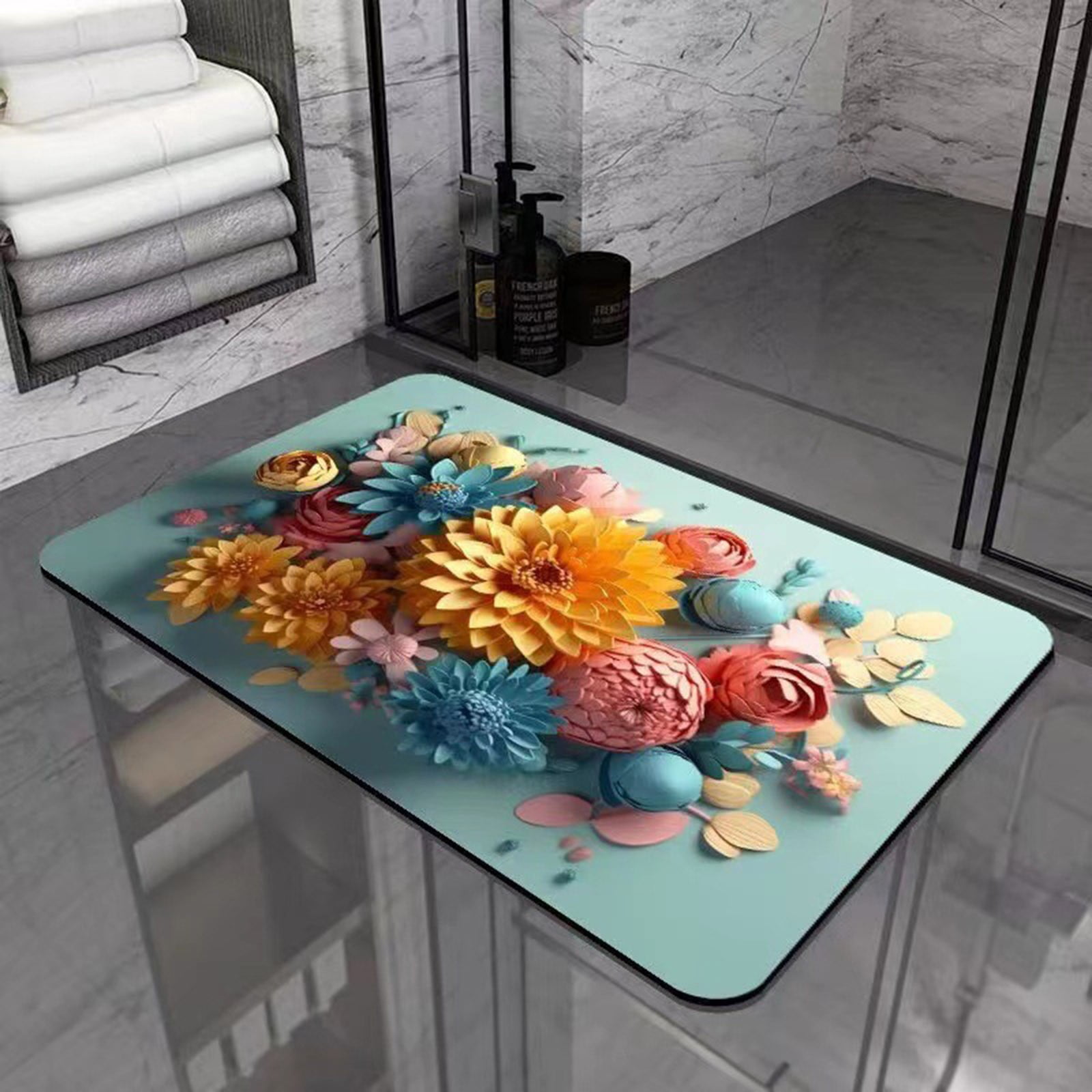 FloHua Diatomaceous Earth Bath Mat, Diatomite Bath Mat Stone Bathroom ...