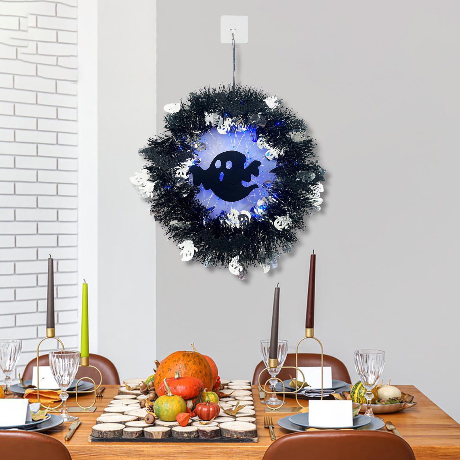 FloHua Halloween Decorations Halloween Glowing Decorative Wreath Porch ...