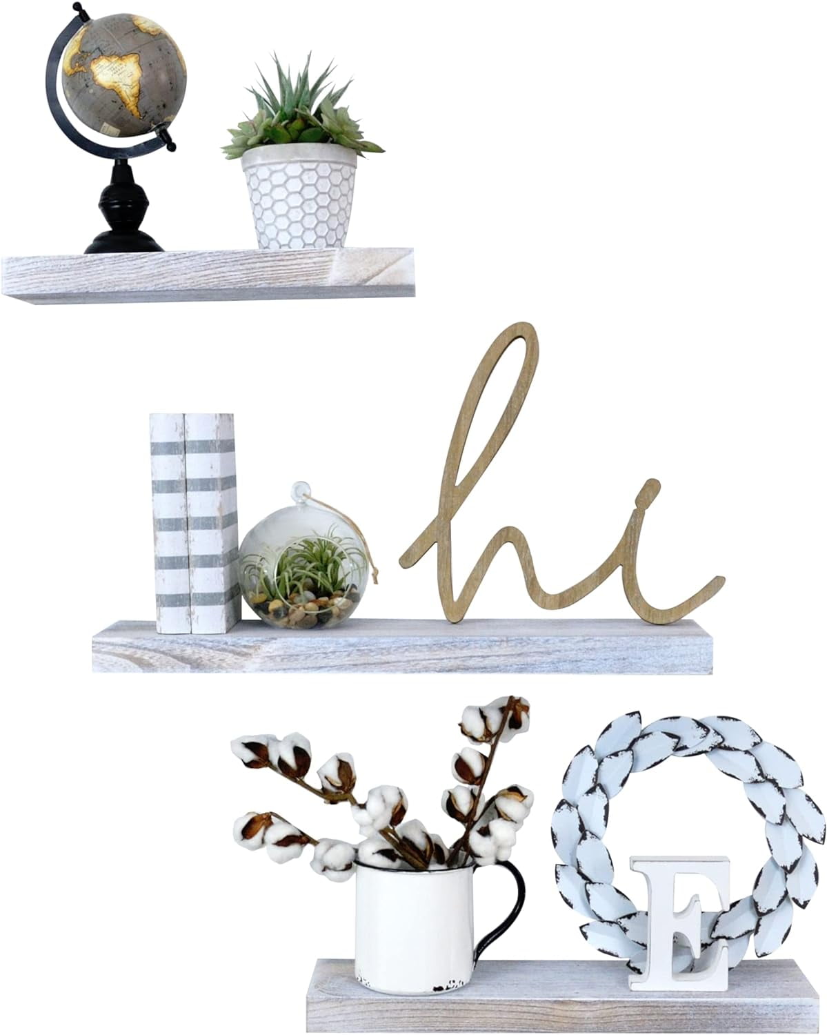 Floag Shelves, Thick Wooden Shelves, Whitewashed, Solid Wood, Farmhouse ...