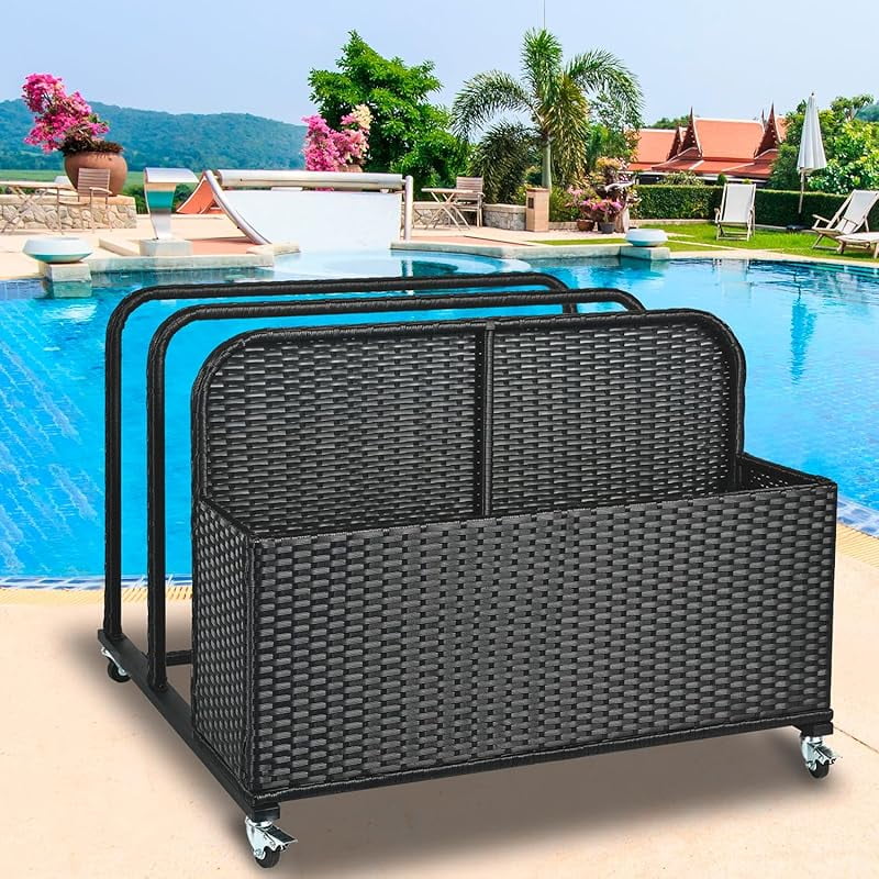 Float Storage Organizer, Pool Toy Storage Holder with Wicker Basket ...