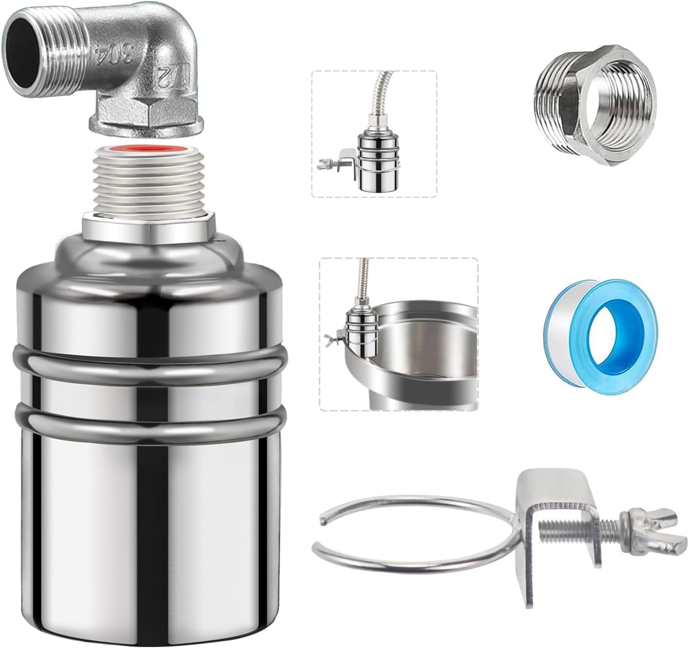 Float Valve, 1/2 to 3/4 Water Float Valve, 304 Stainless Steel Fully ...