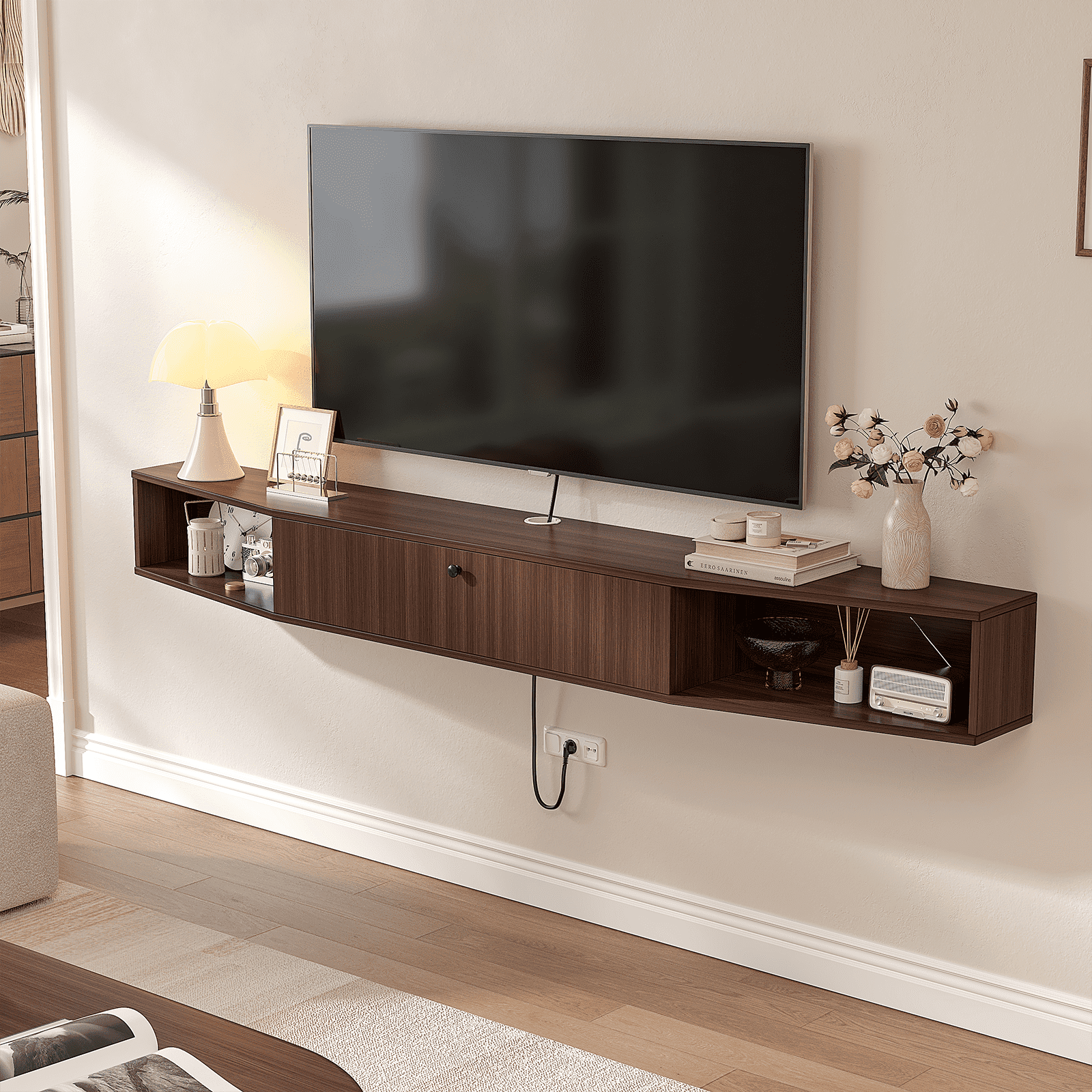 FloatiCasa 47" Arch Floating TV Stand - Modern Curved Design Floating ...