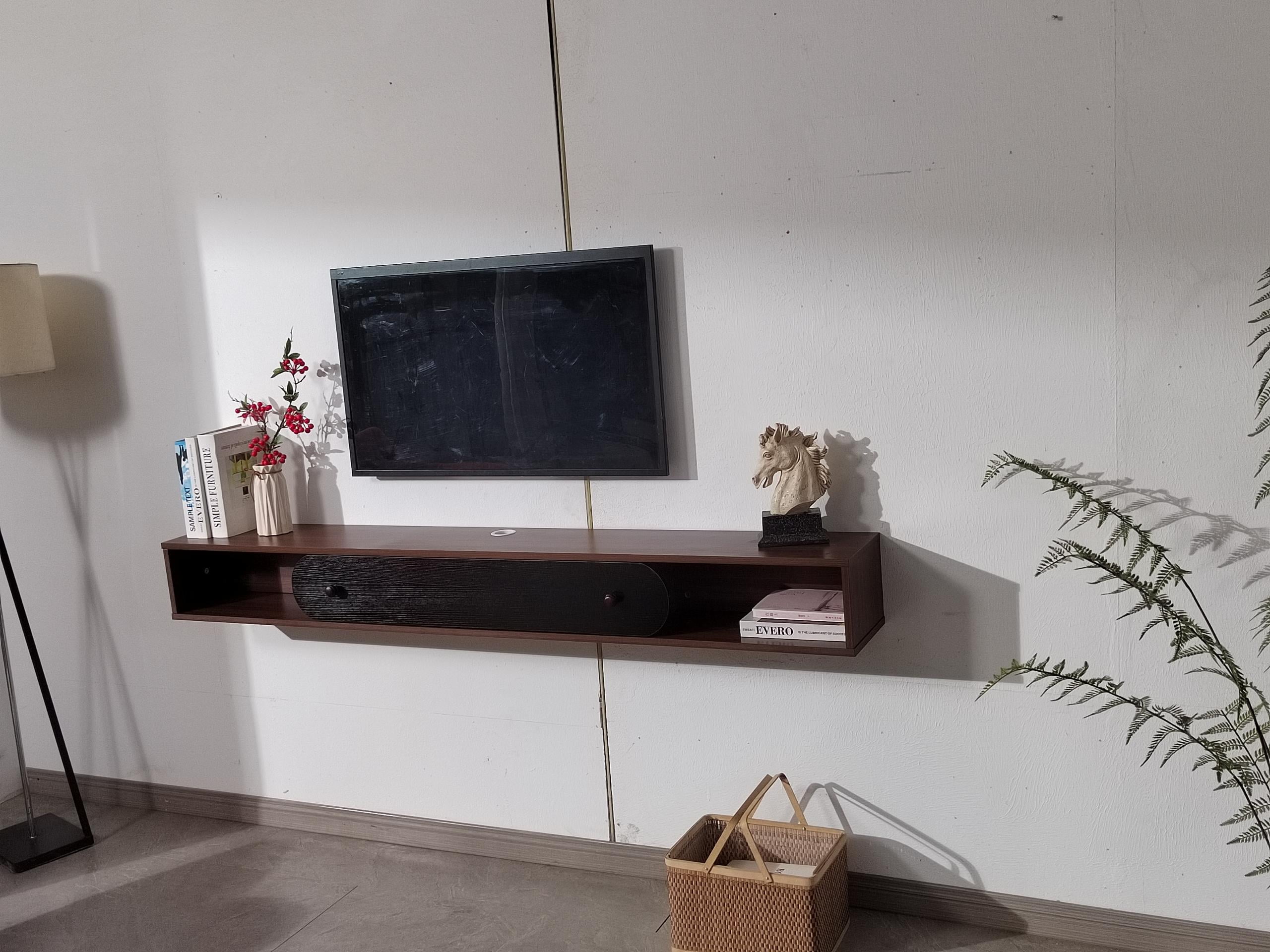 FloatiCasa 47-inch Wood Grain Floating TV Stand, Wall-Mounted Media ...