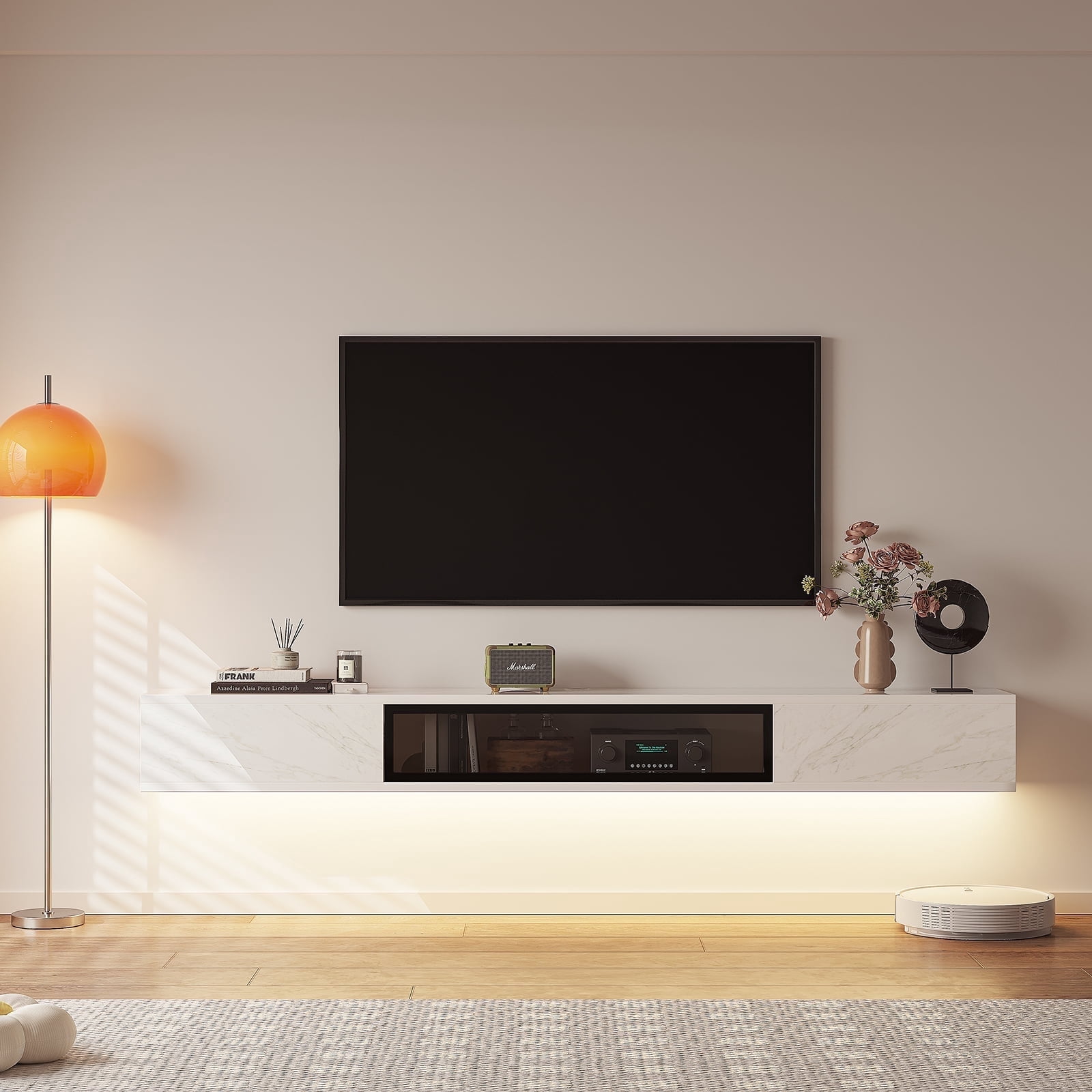 FloatiCasa 78" High Gloss Floating TV Stand Wall Mounted, for TVs up to ...