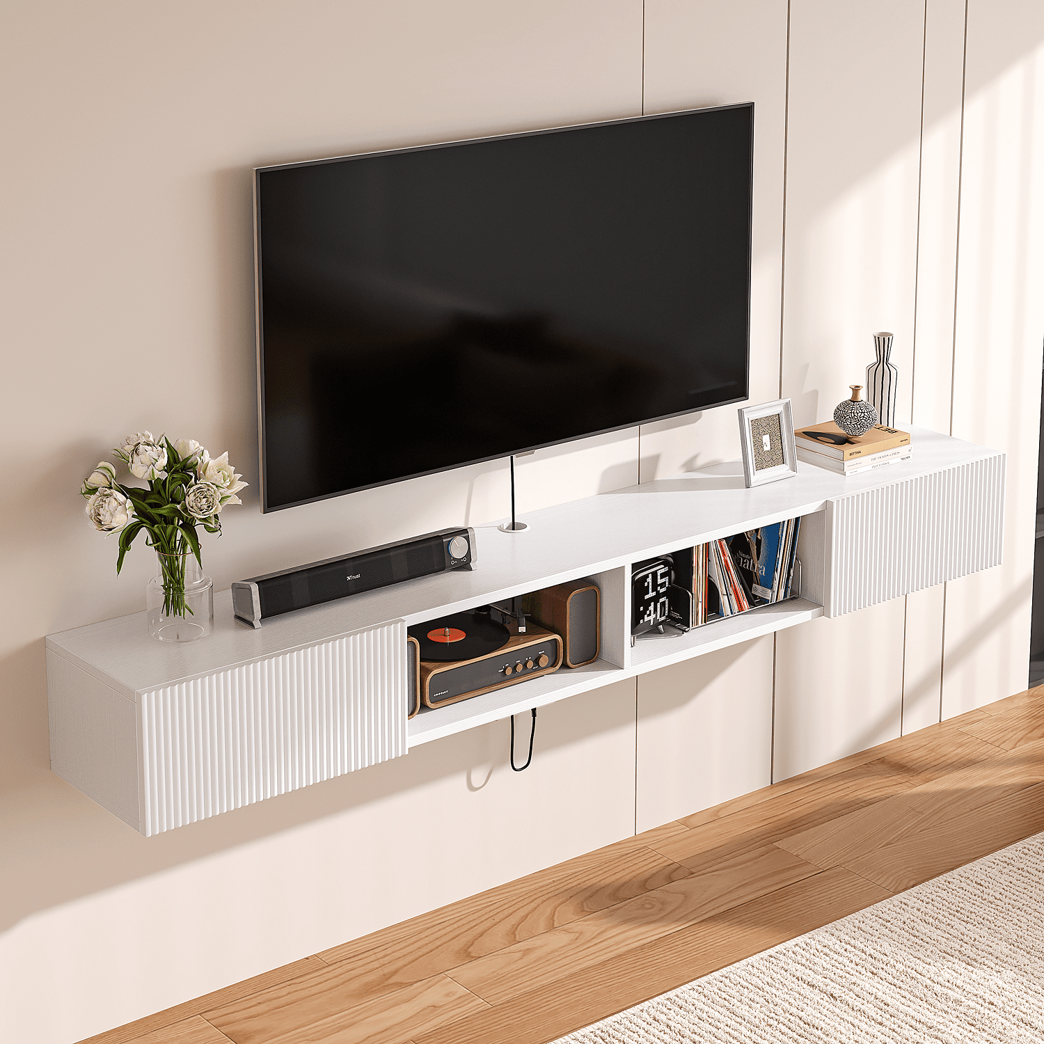 FloatiCasa 86-inch Floating TV Stand Wall-Mounted Entertainment Center ...