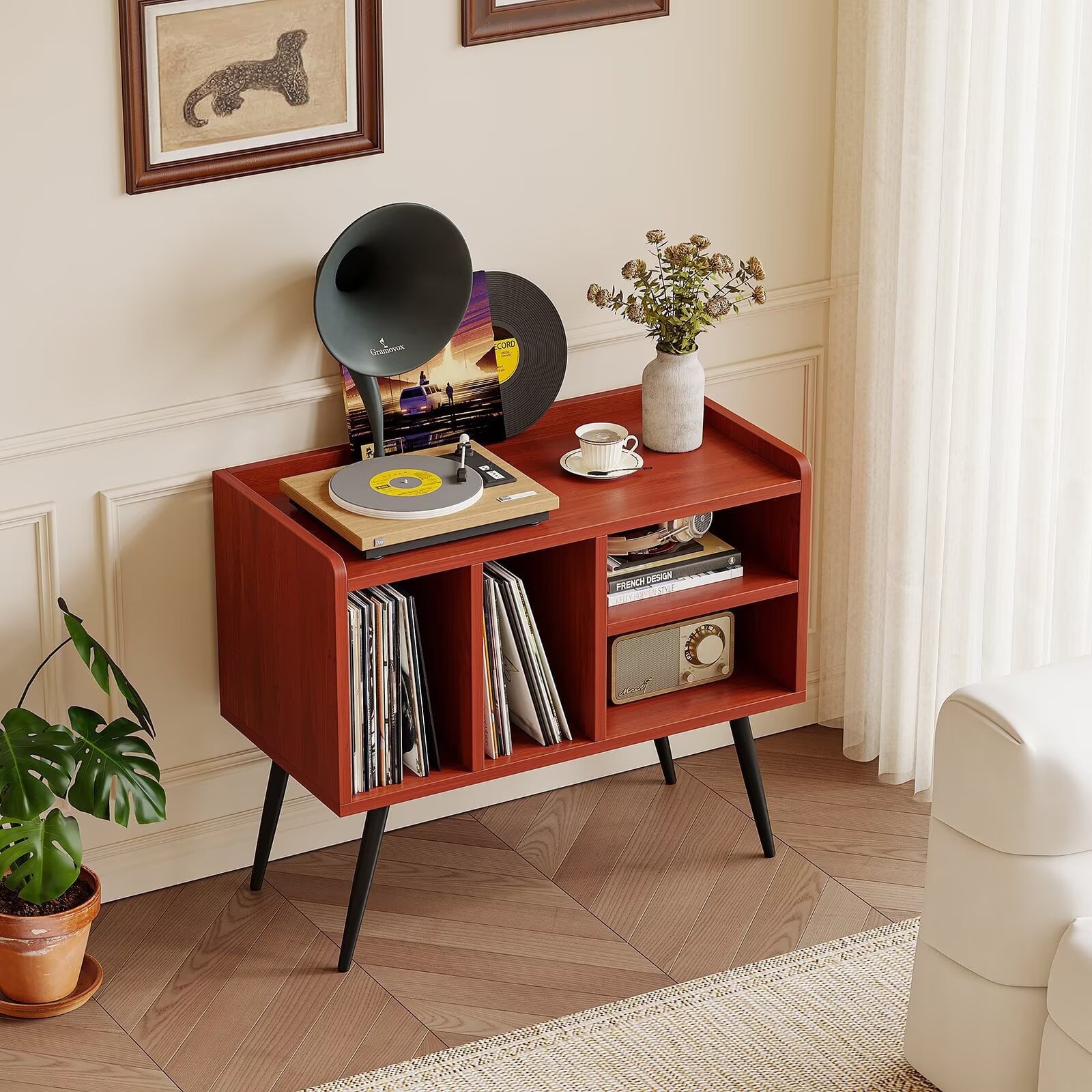 FloatiCasa Record Player Stand Side Table with Vinyl Record Storage ...