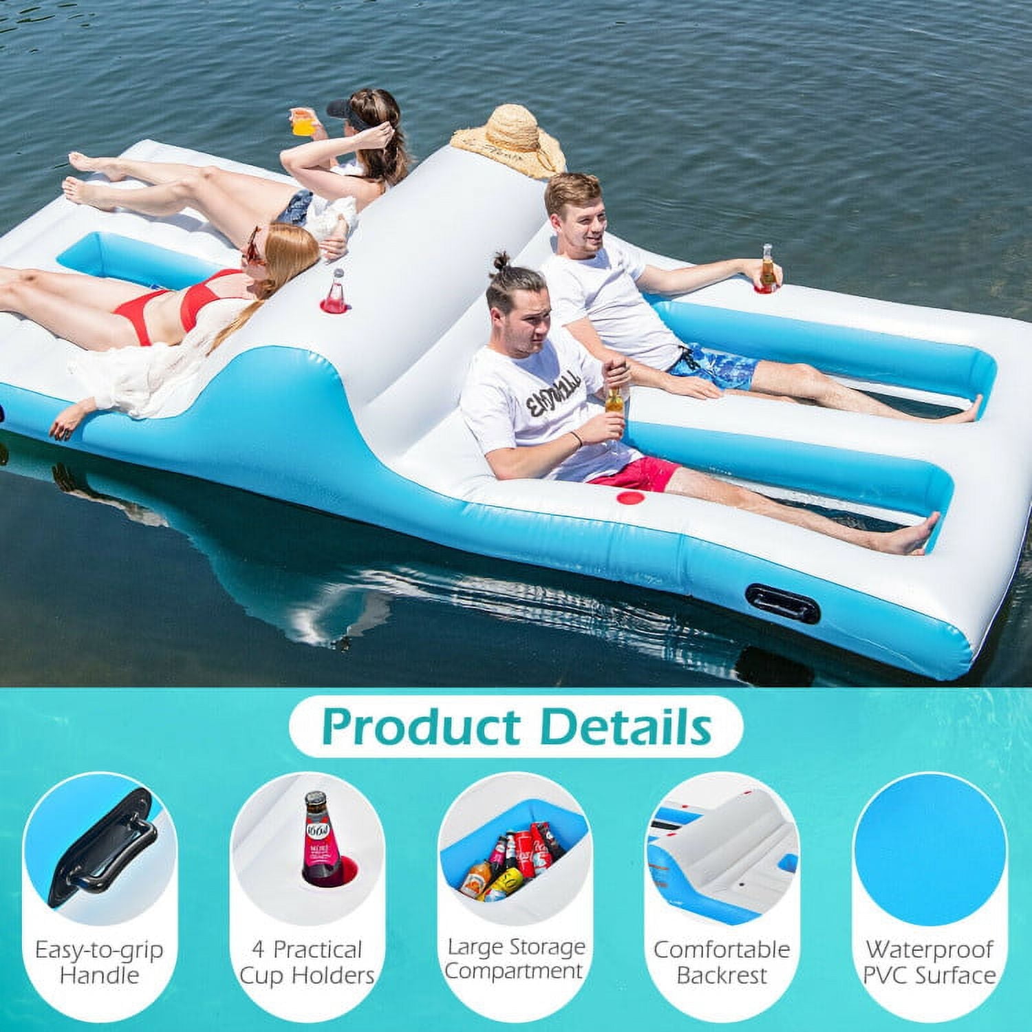 Floating 4 Person Inflatable Lounge Raft with 130w Electric Air ...
