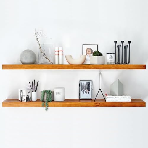 Floating 60 inch Oak Shelves, High End Solid Real Wood 60inch Floating ...