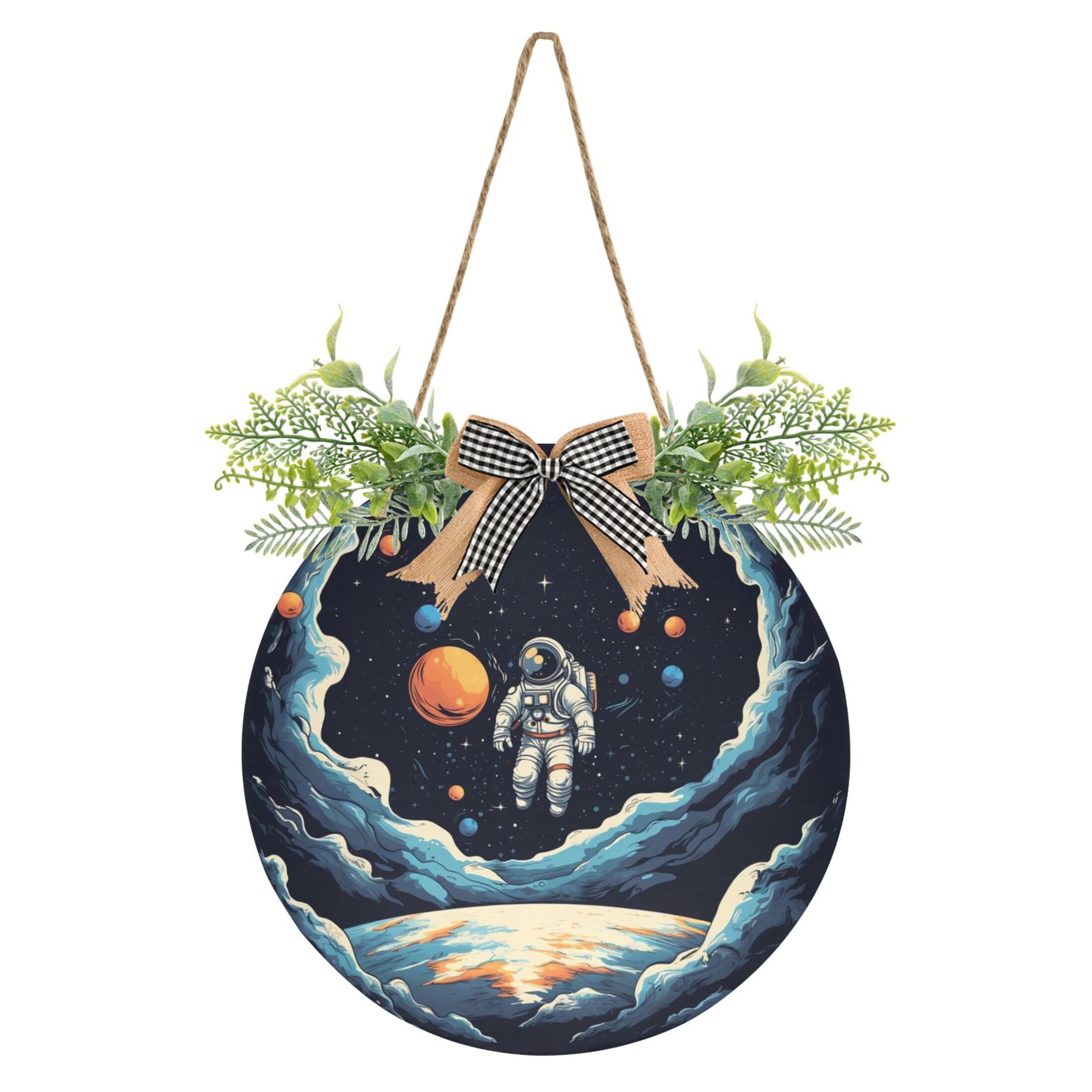 Floating Astronaut and Planet Welcome Front Door Sign Round 12 inch ...