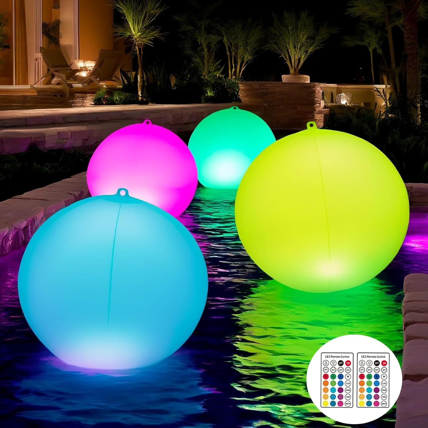 Floating Ball Pool Light Solar Powered 4 PCS, 14 Inch Inflatable ...