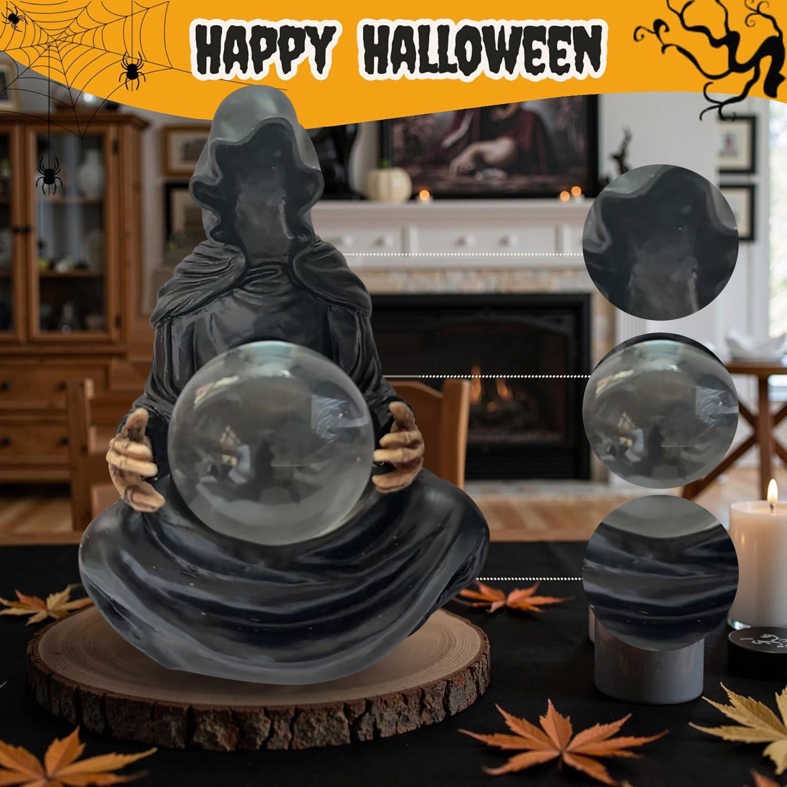 Floating Bat Crystal Ball, Halloween Bookshelf Figurine Decor, Grim ...