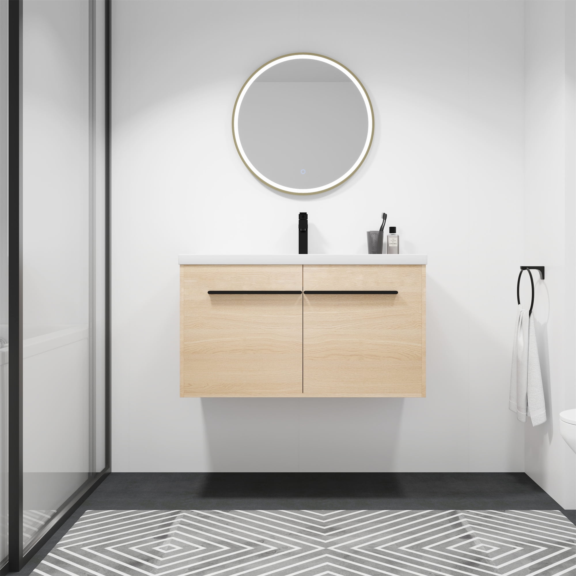 Floating Bathroom Vanity With Ceramics Countertop Sink, Wall Mounted 2 ...