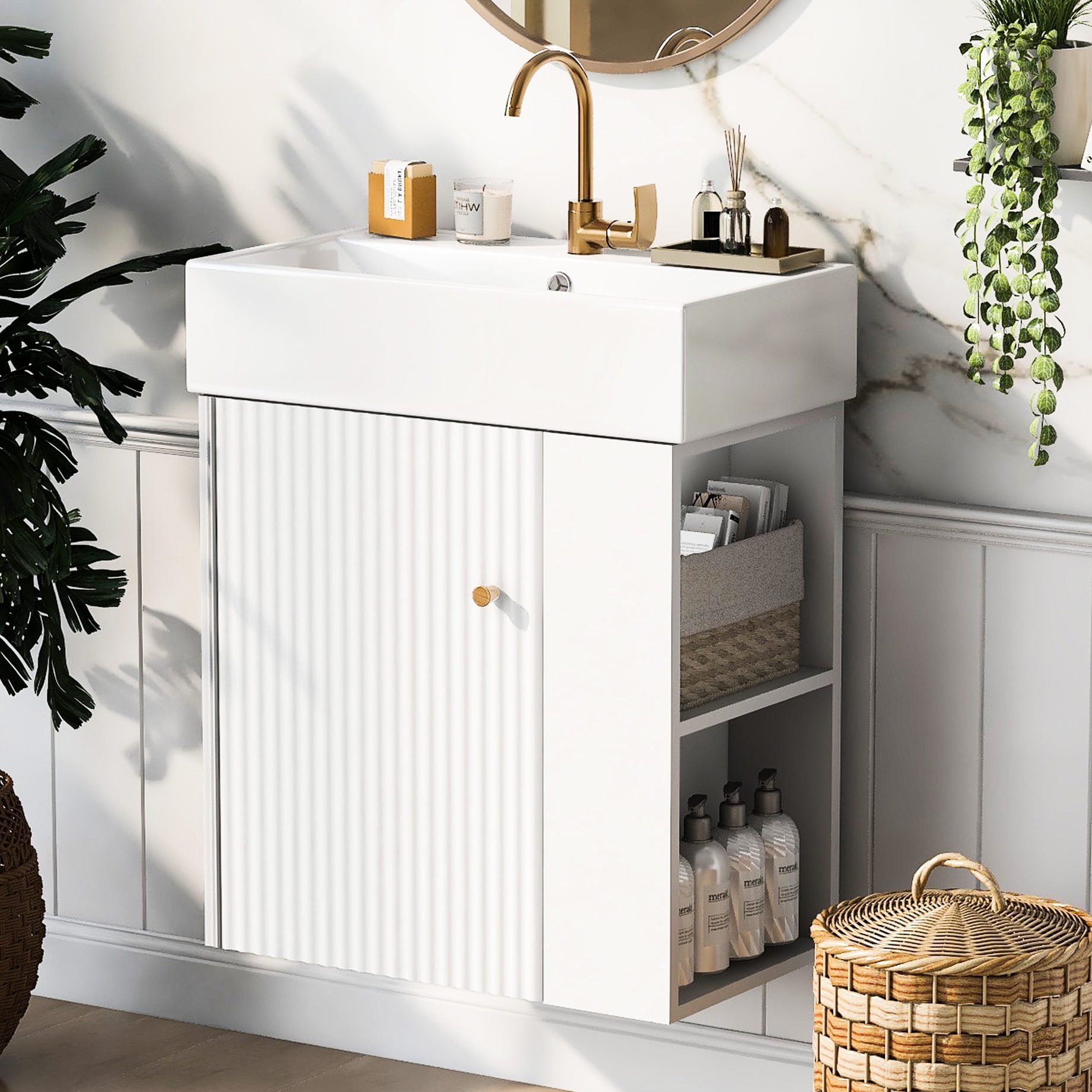 Floating Bathroom Vanity with Overflow Hole / Modern Design for Compact ...