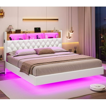 Churanty Velvet Upholstered LED Platform Bed,Full Size Modern Platform ...