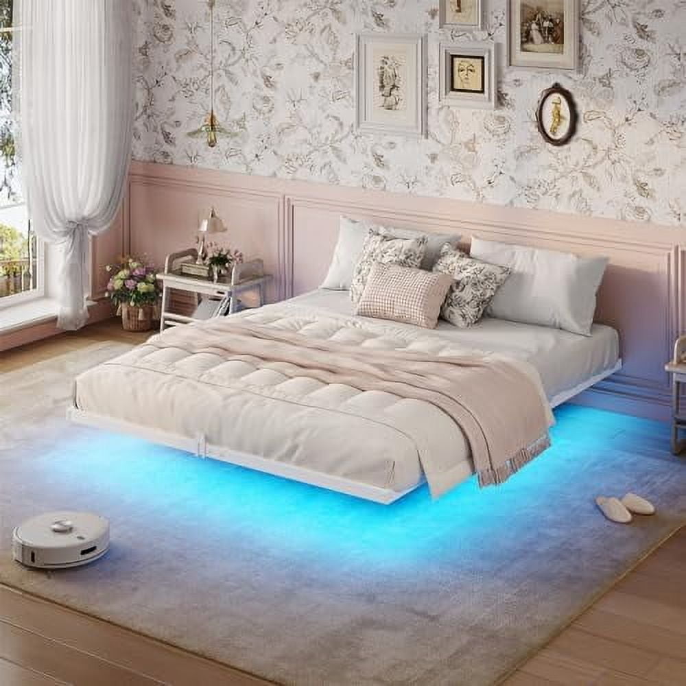 Floating Bed Frame Full Size with LED Lights, Metal Platform Full Bed ...